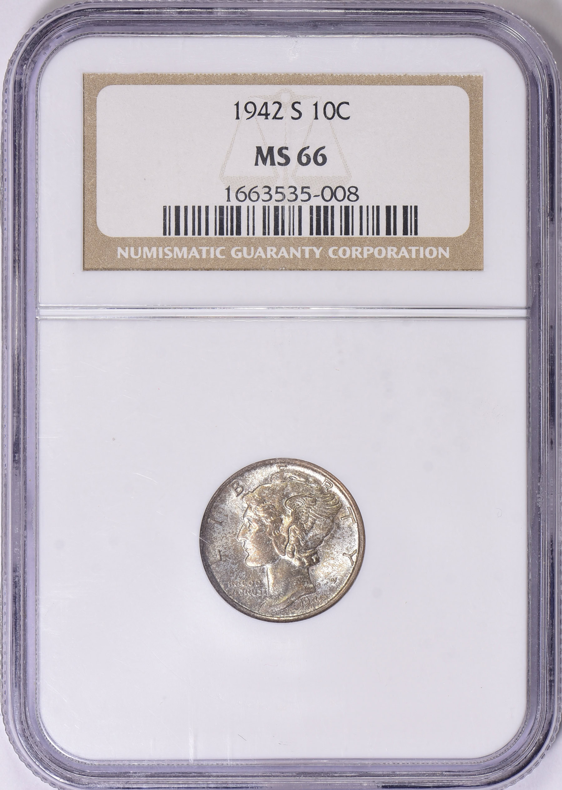 1942-S Mercury Dime NGC MS-66 (Toned) (Item 1636113) | GreatCollections Coin Auctions