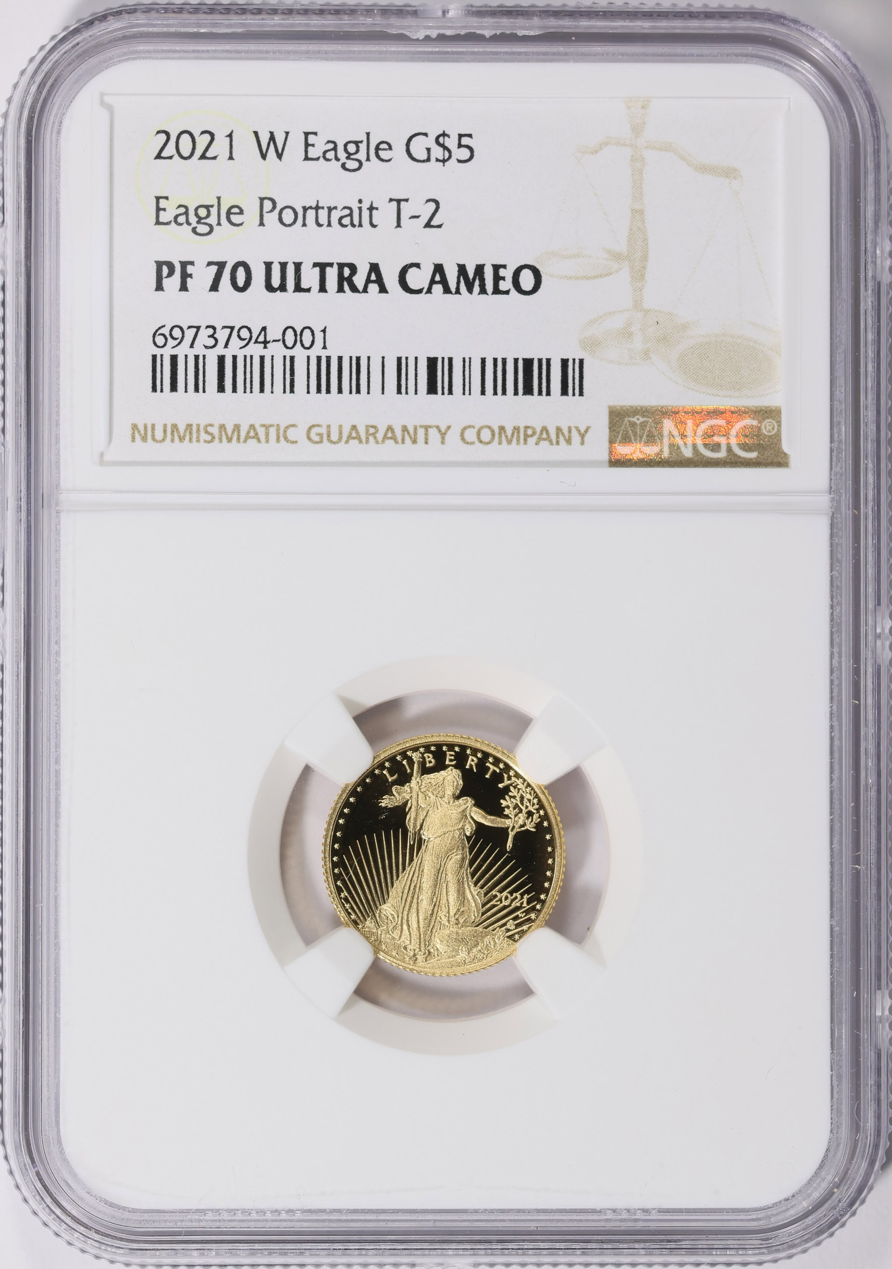 2021-W $5 Tenth-Ounce Gold American Eagle Type 2 NGC Proof-70 UC (Item 1636117 ...