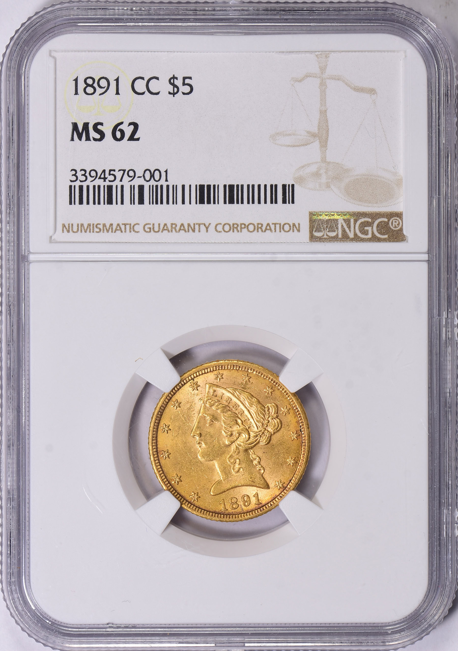 1891-CC Liberty Gold Half Eagle NGC MS-62 (Item 1636315) | GreatCollections Coin Auctions