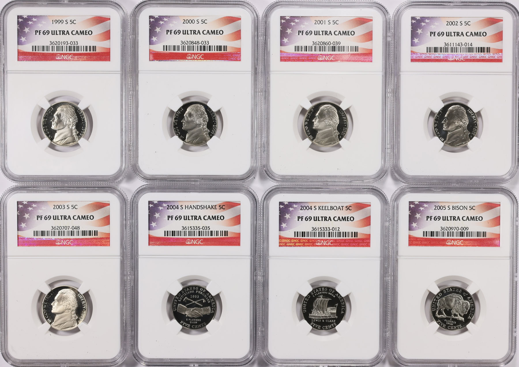 1999-S - 2012-S Jefferson Nickel Date Run NGC Proof-69 UC (Flag Labels ...