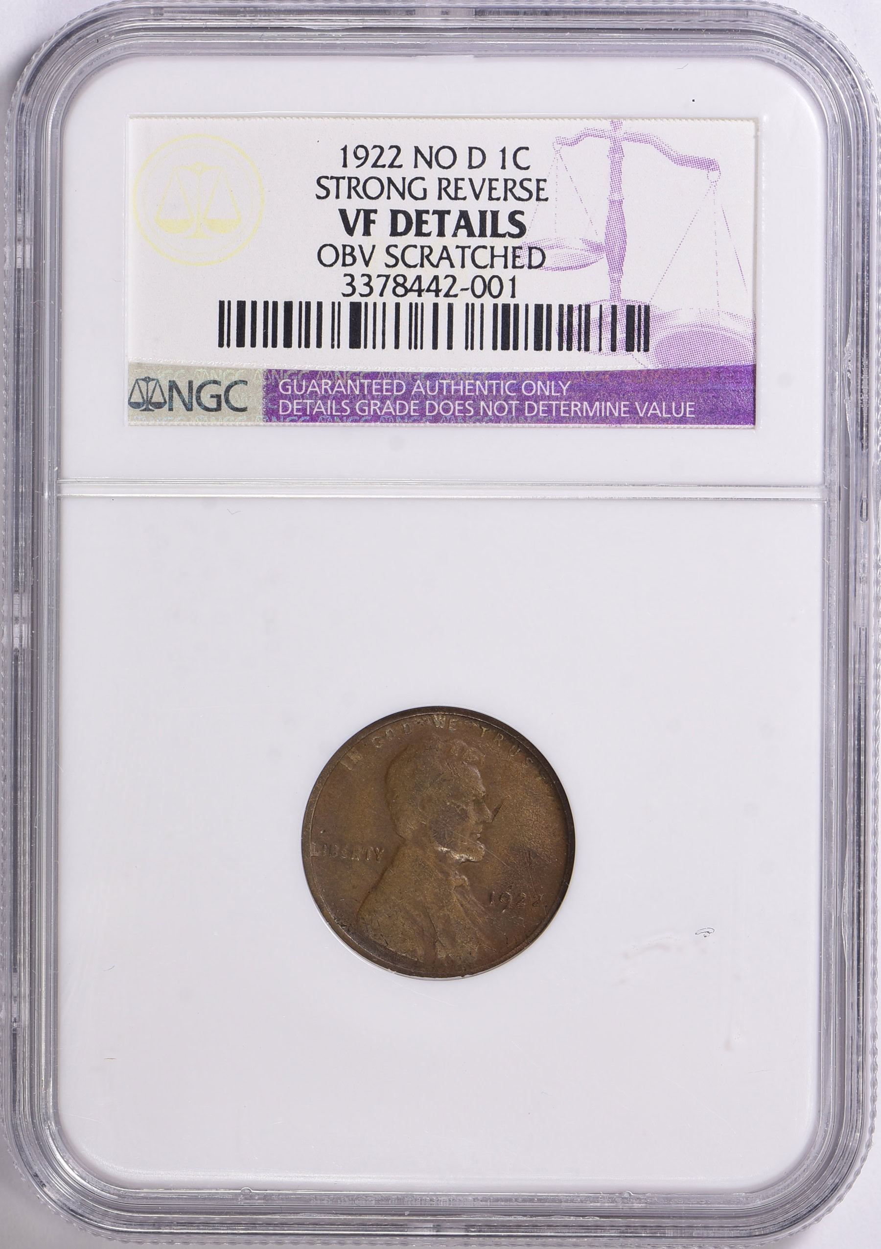 1922-No D Lincoln Cent Strong Reverse NGC VF Details (Item 1636582) | GreatCollections Coin Auctions