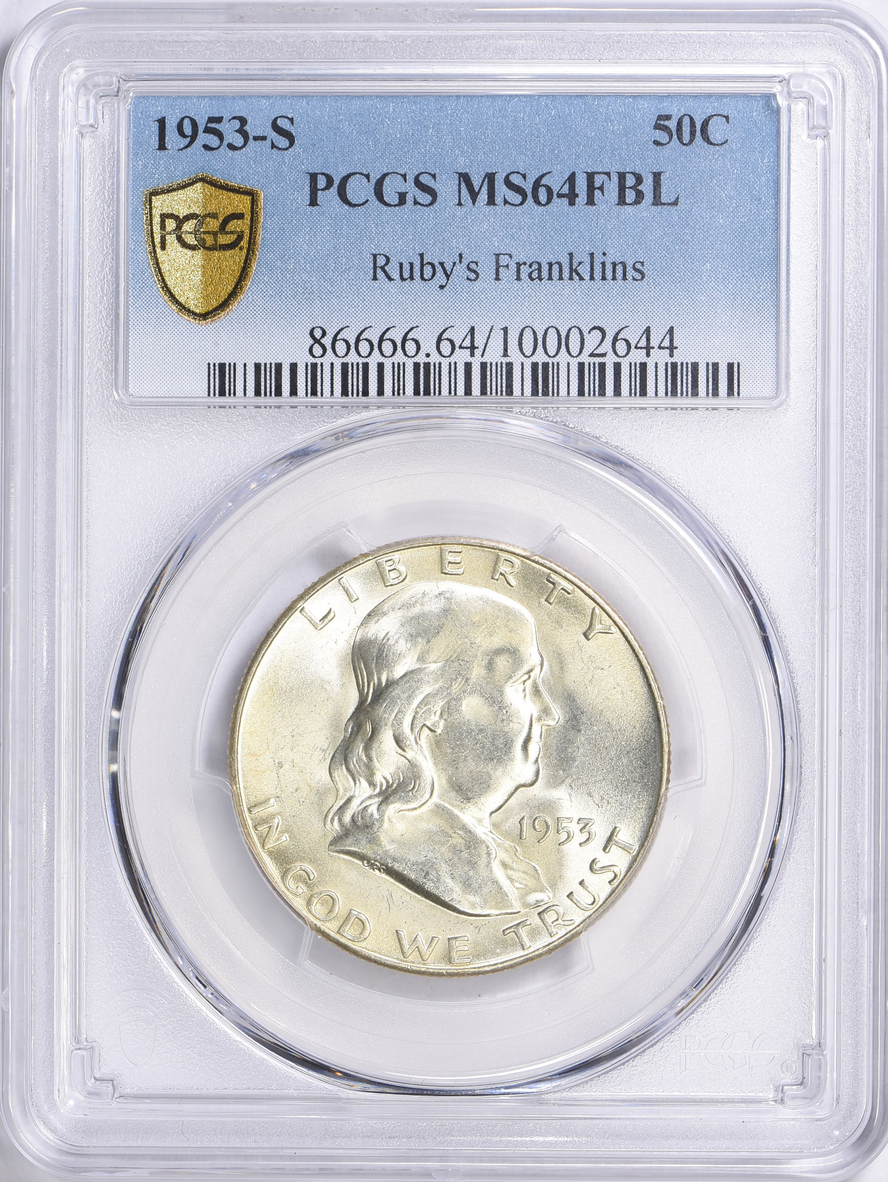 1953-S Franklin Half Dollar PCGS MS-64 FBL (Ruby's Franklins Collection ...