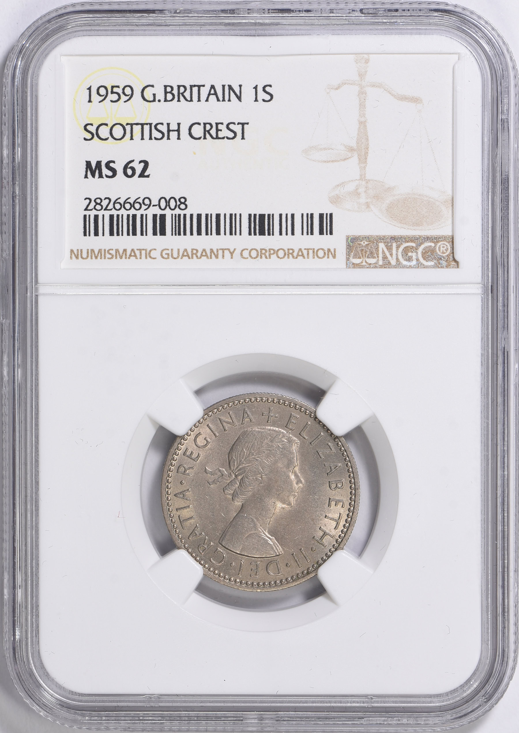 Great Britain 1959 Shilling Scottish Reverse KM-905 NGC MS-62 (Item ...