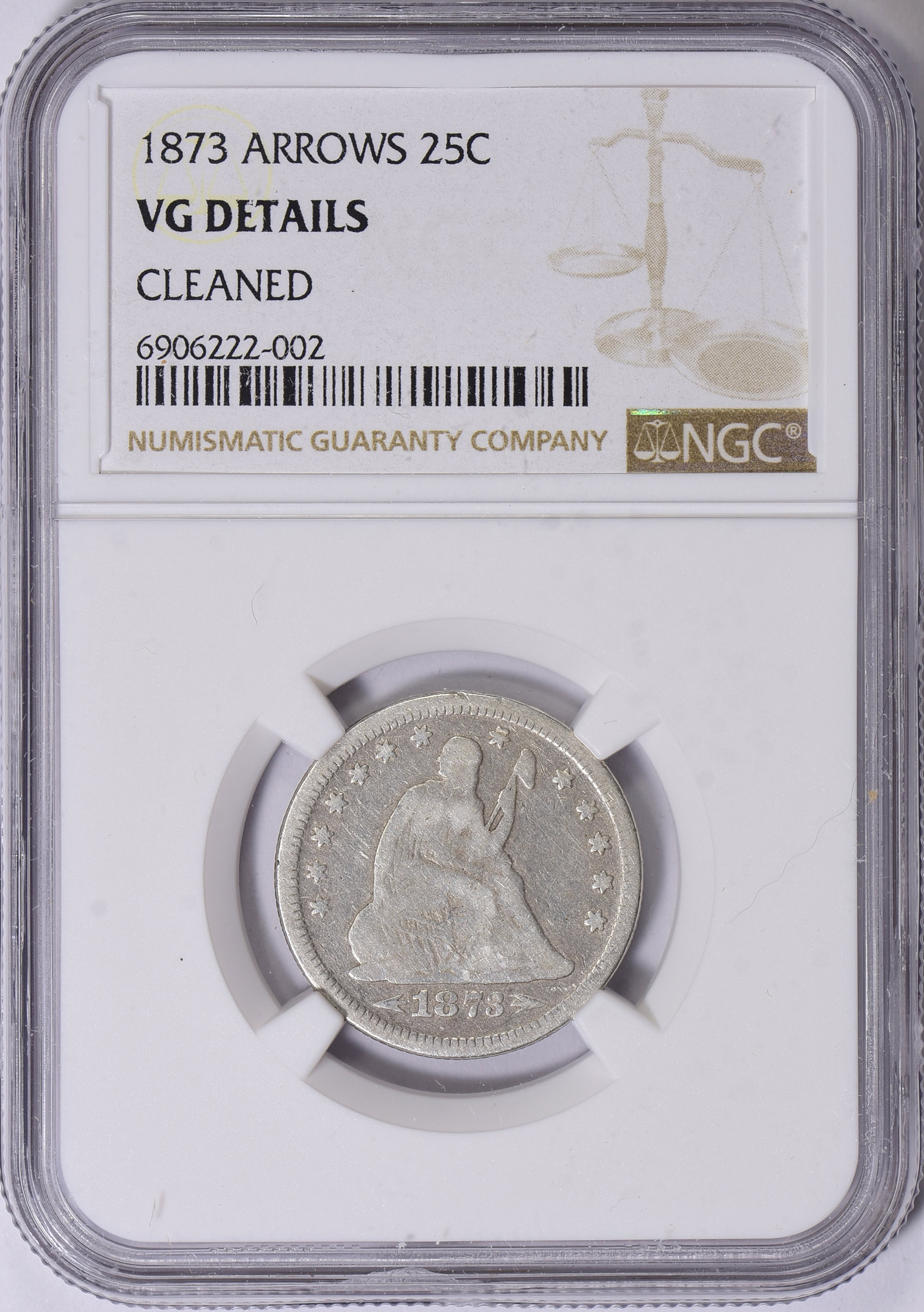 1873 Seated Liberty Quarter Arrows NGC VG Details (Item 1637229 ...