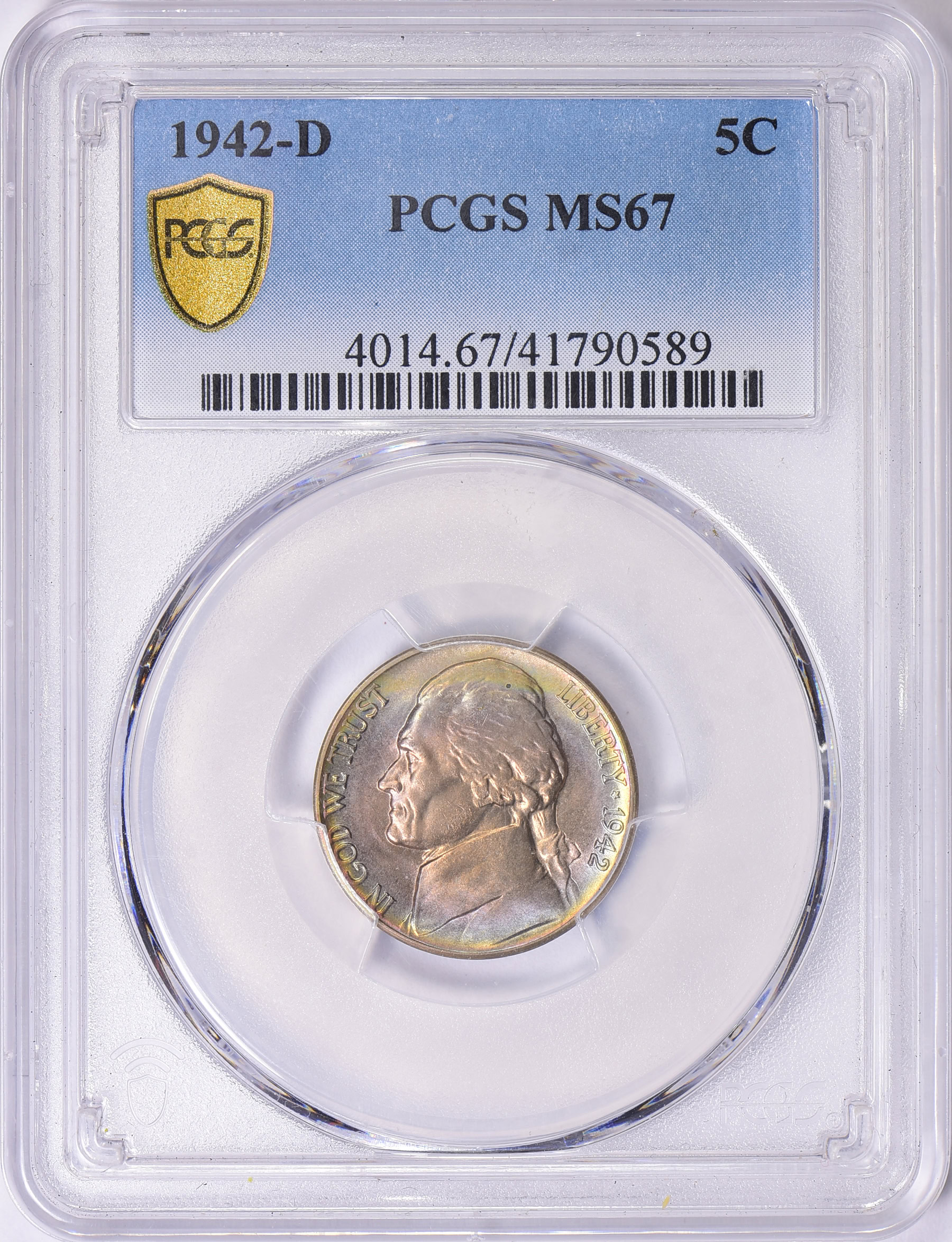1942-D Jefferson Nickel Type 1 PCGS MS-67 (Toned) (Item 1637272) | GreatCollections Coin Auctions