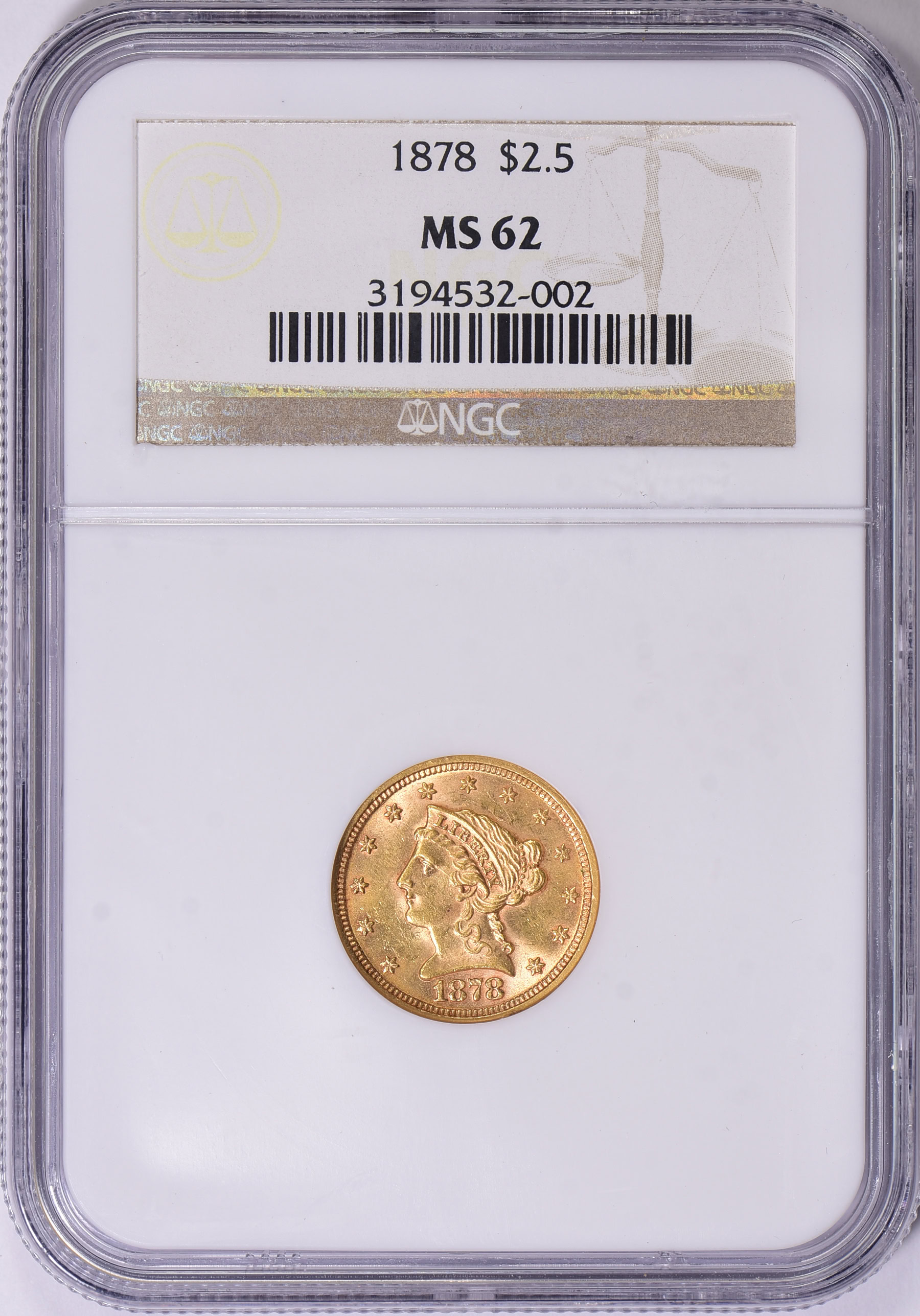 1878 Liberty Gold Quarter Eagle NGC MS-62 (Item 1637458) | GreatCollections Coin Auctions