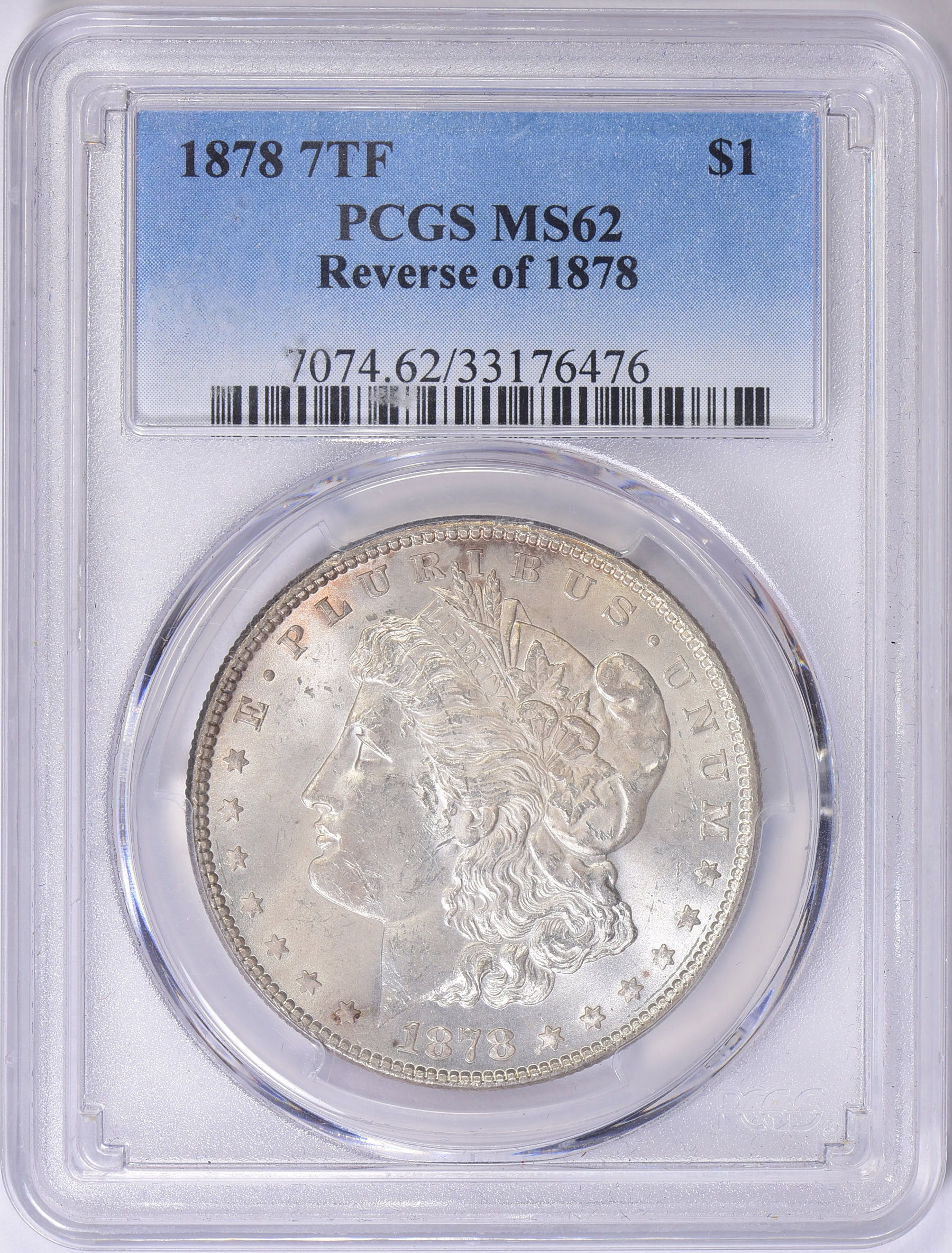 1878 Morgan Silver Dollar 7 Tailfeathers, Reverse of 1878 PCGS MS-62 (Item 1637914 ...