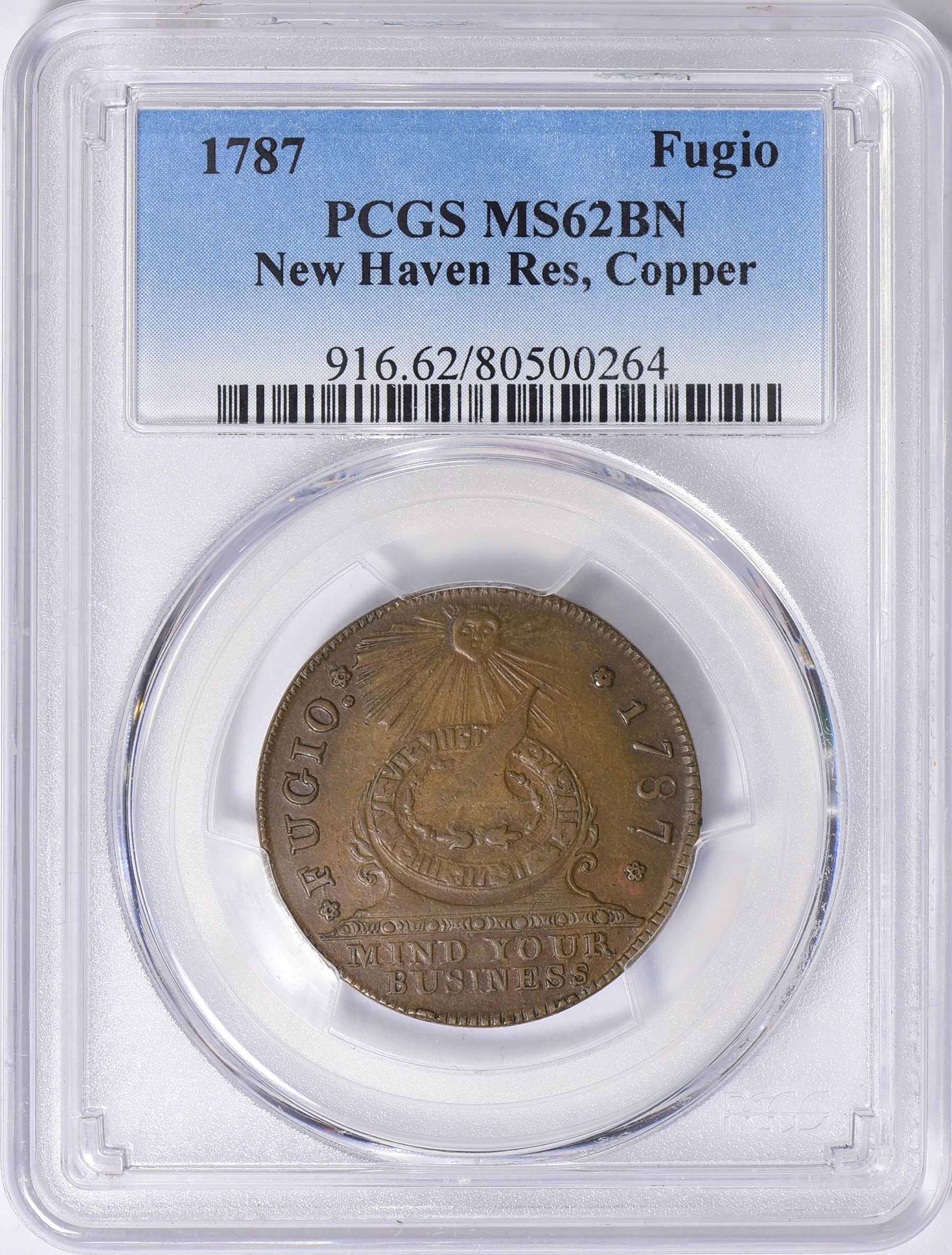 1787 Fugio Cent Restrike New Haven Restrike Copper PCGS MS-62 BN (Item ...