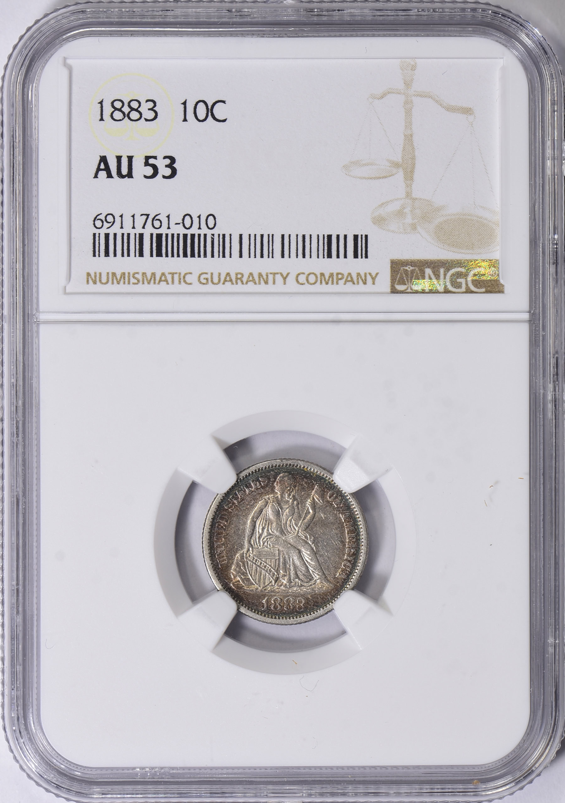 1883 Seated Liberty Dime NGC AU-53 (Toned) (Item 1639353) | GreatCollections Coin Auctions