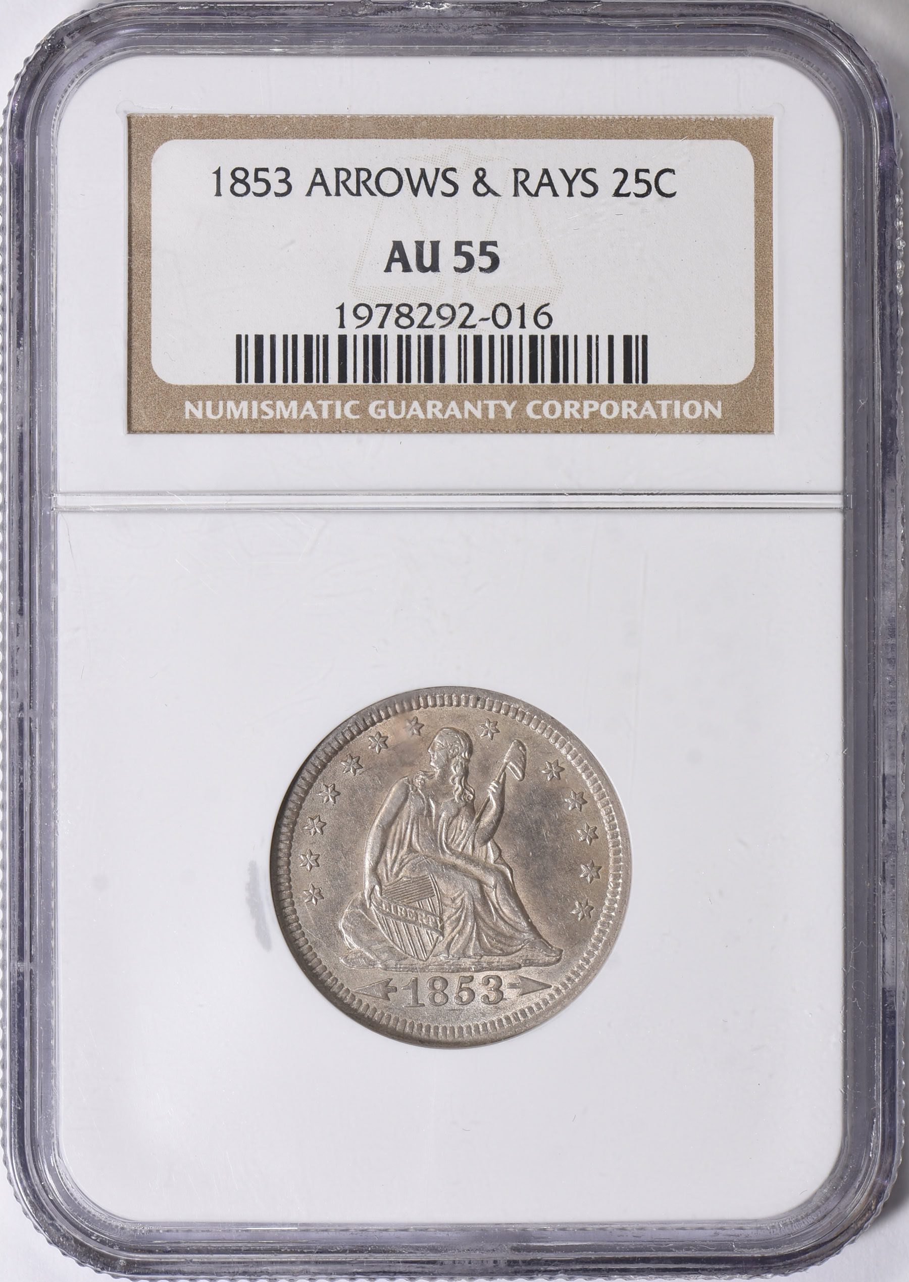 1853 Seated Liberty Quarter Arrows and Rays NGC AU-55 (Item 1639572 ...