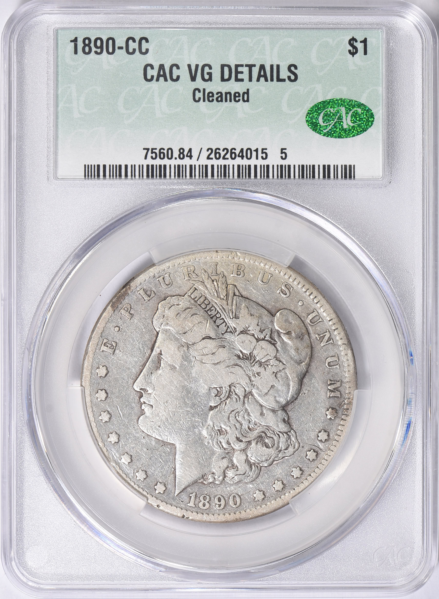 1890-CC Morgan Silver Dollar CACG VG Details (Item 1639621) | GreatCollections Coin Auctions