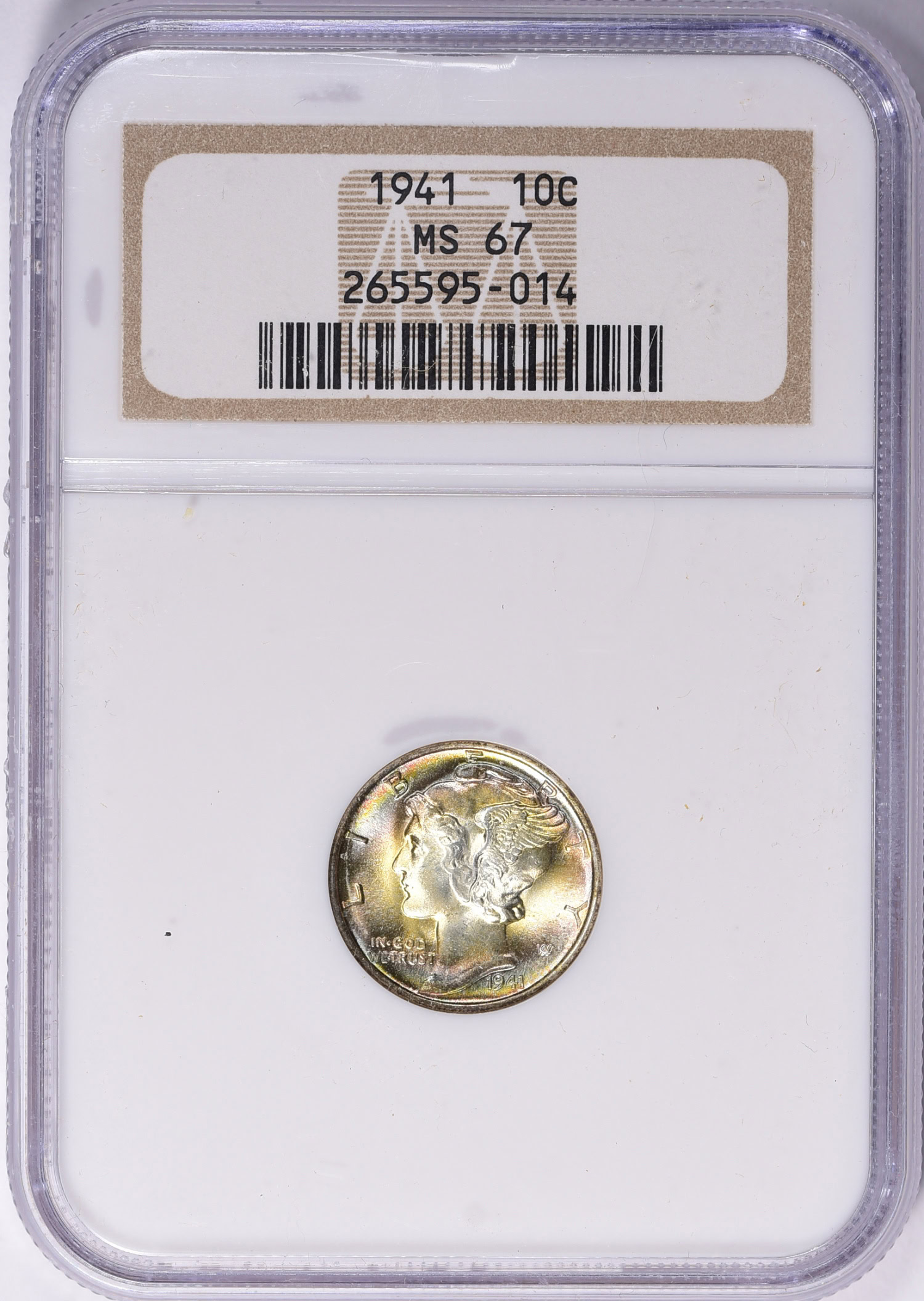 1941 Mercury Dime NGC MS-67 (Toned) (Item 1639819) | GreatCollections Coin Auctions