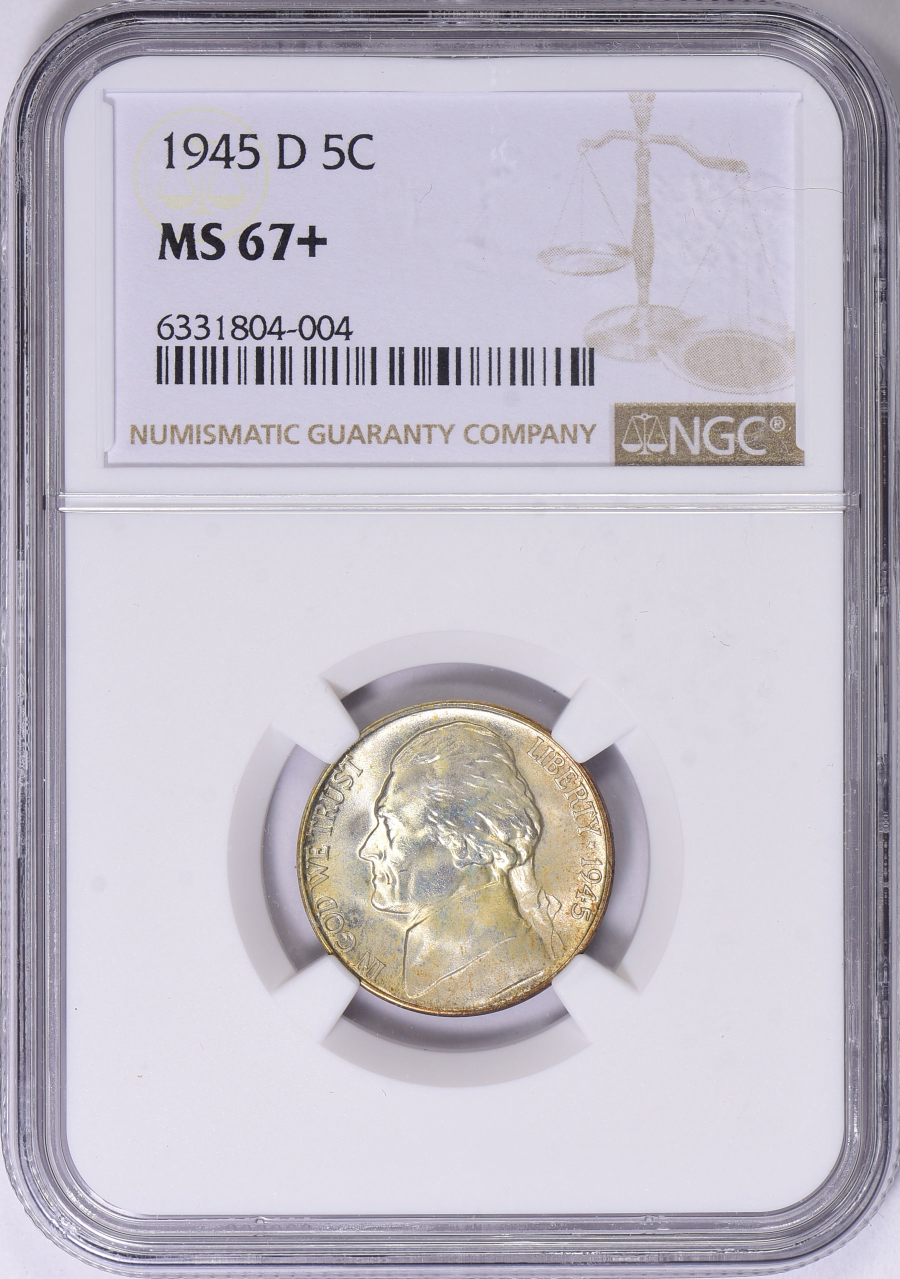1945-D Jefferson Nickel NGC MS-67+ (Toned) (Item 1640007) | GreatCollections Coin Auctions