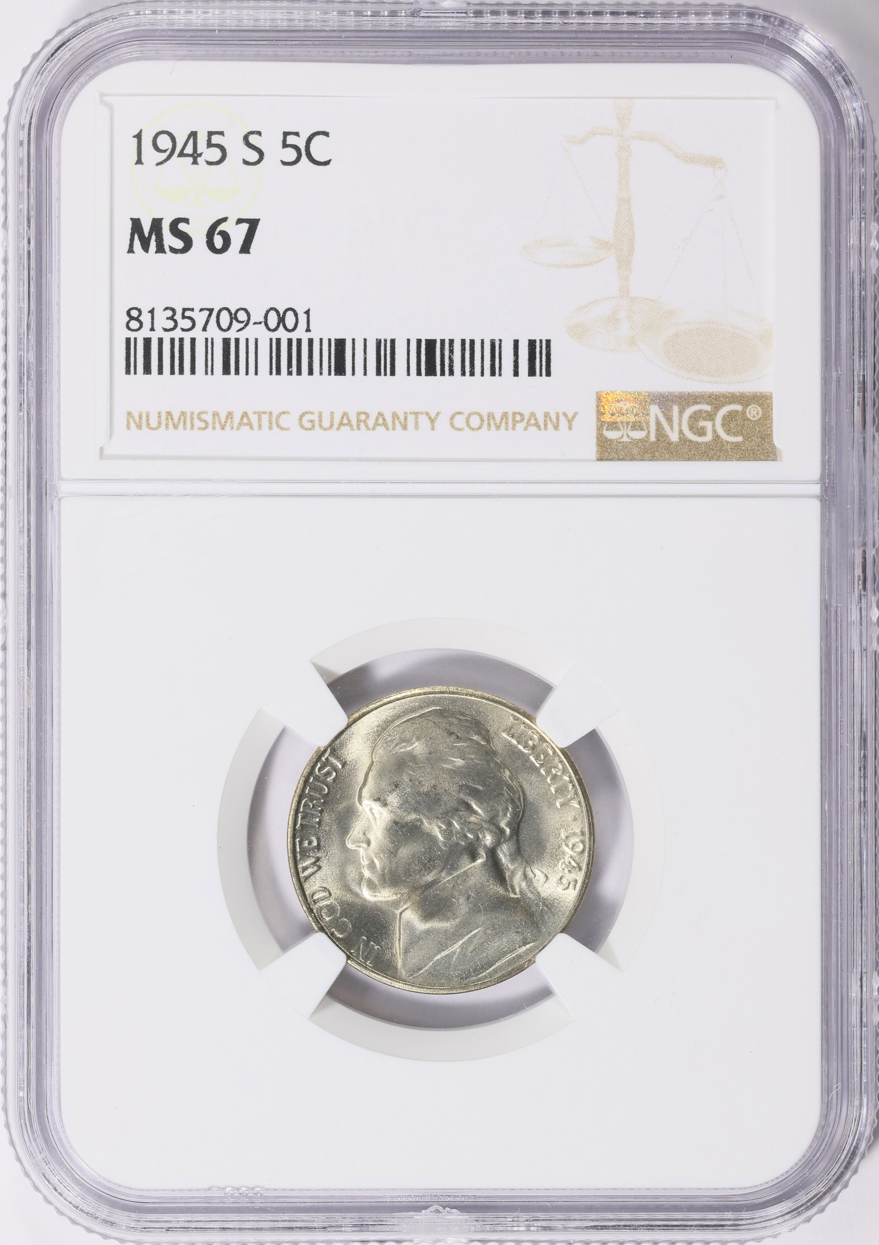 1945-S Jefferson Nickel NGC MS-67 (Item 1640151) | GreatCollections ...