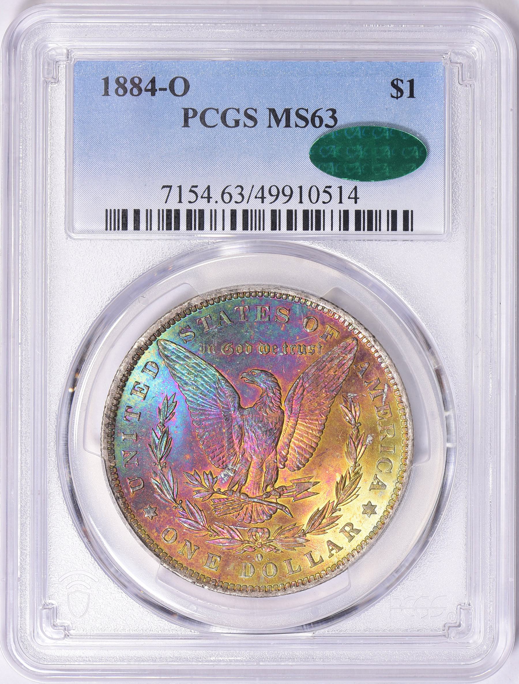 1884-O Morgan Silver Dollar PCGS MS-63 (CAC Green) (Toned) (Item 1641017) | GreatCollections ...