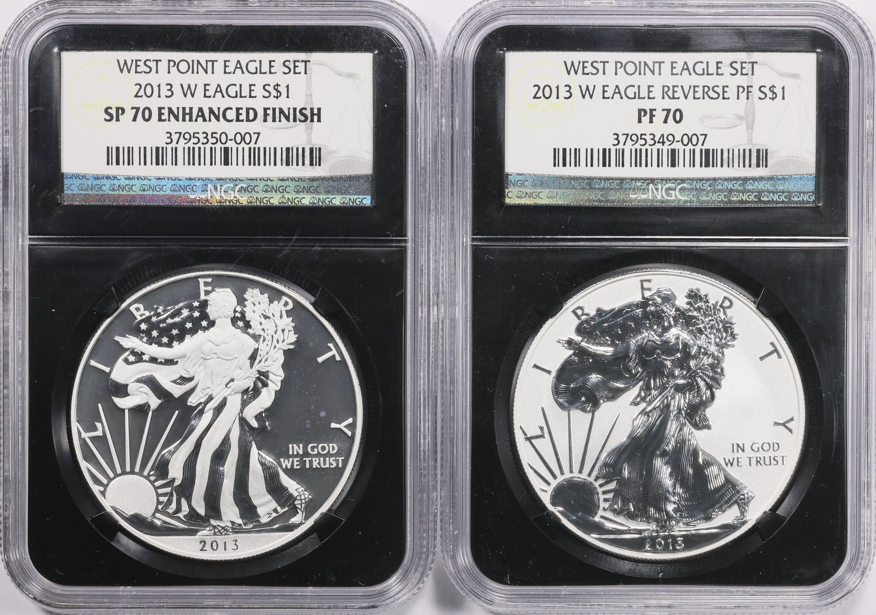 2013-W $1 Silver Eagle West Point Mint Set. Reverse Proof & Enhanced ...