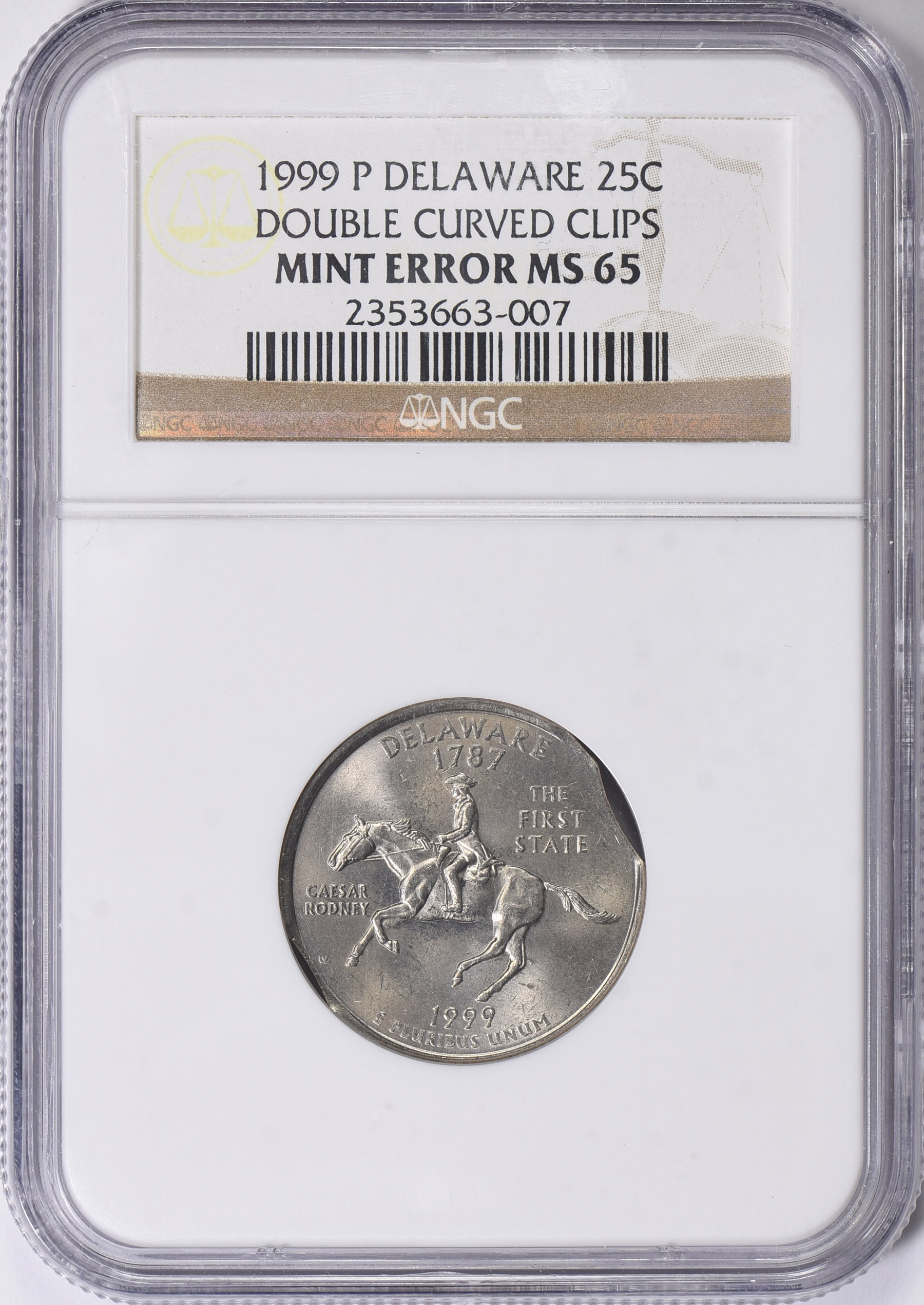 Mint Error 1999-P Delaware State Quarter Double Curved Clips NGC MS-65 ...