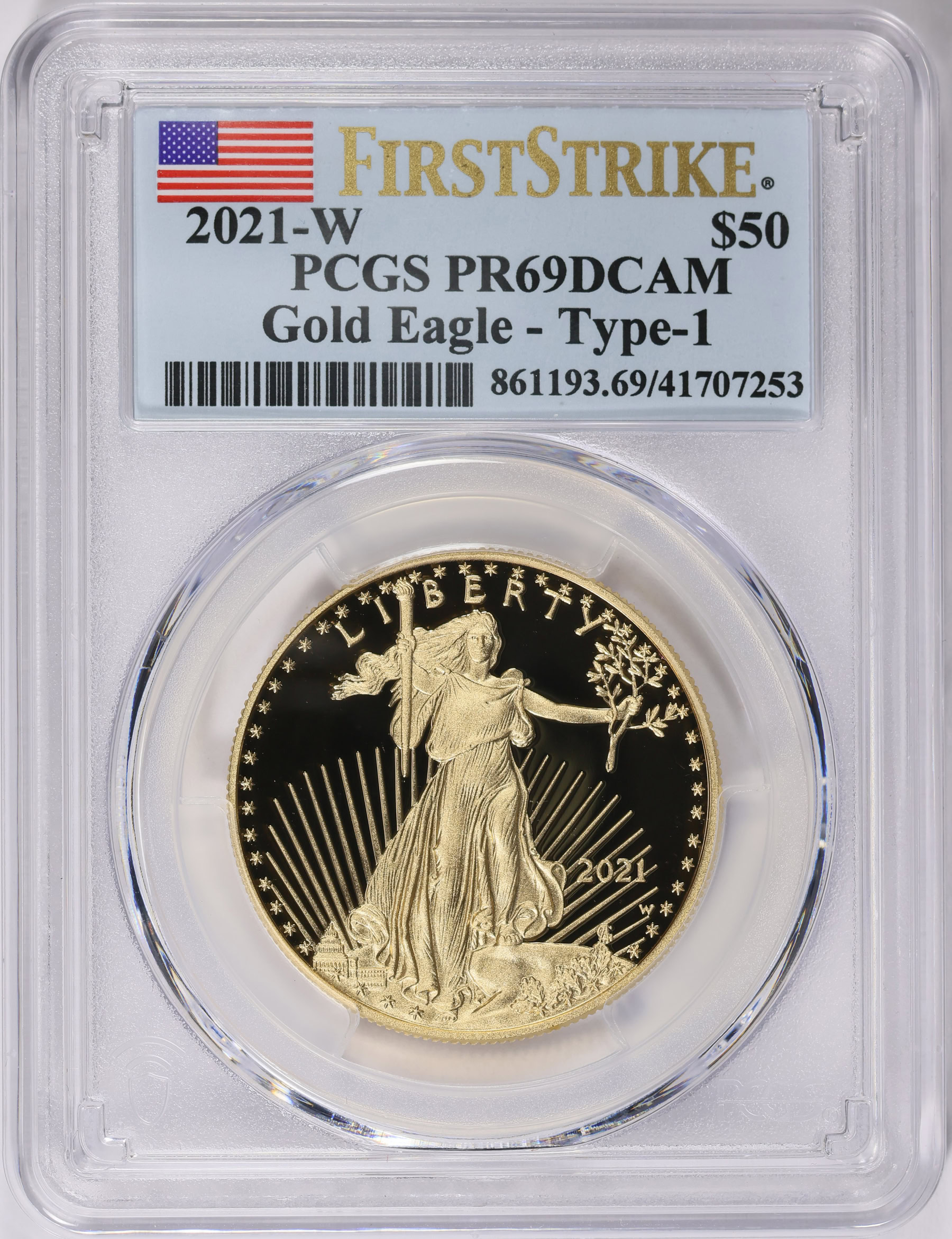 2021-W $50 One-Ounce Gold American Eagle Type 1 First Strike PCGS Proof-69 DCAM (Item 1642372 ...