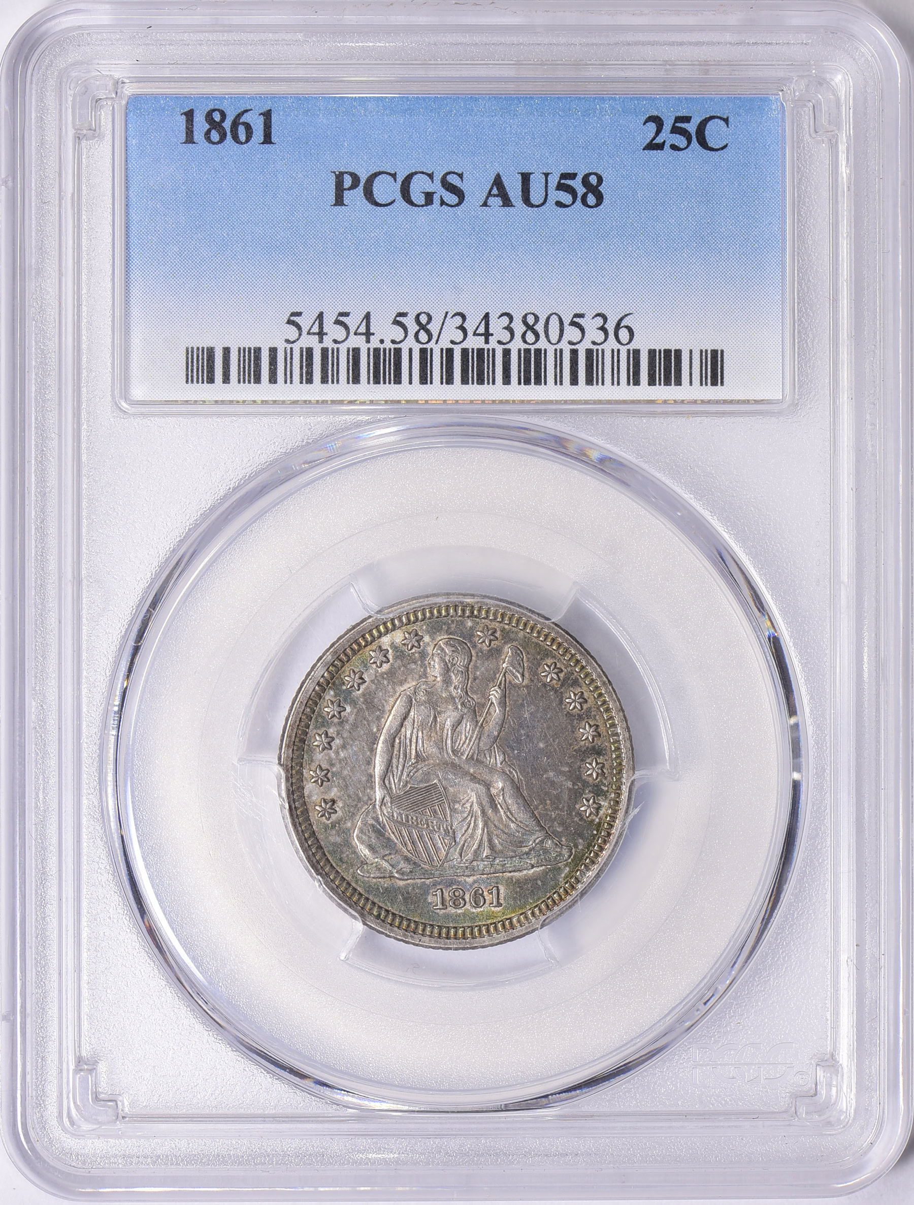 1861 Seated Liberty Quarter PCGS AU-58 (Toned) (Item 1642614) | GreatCollections Coin Auctions