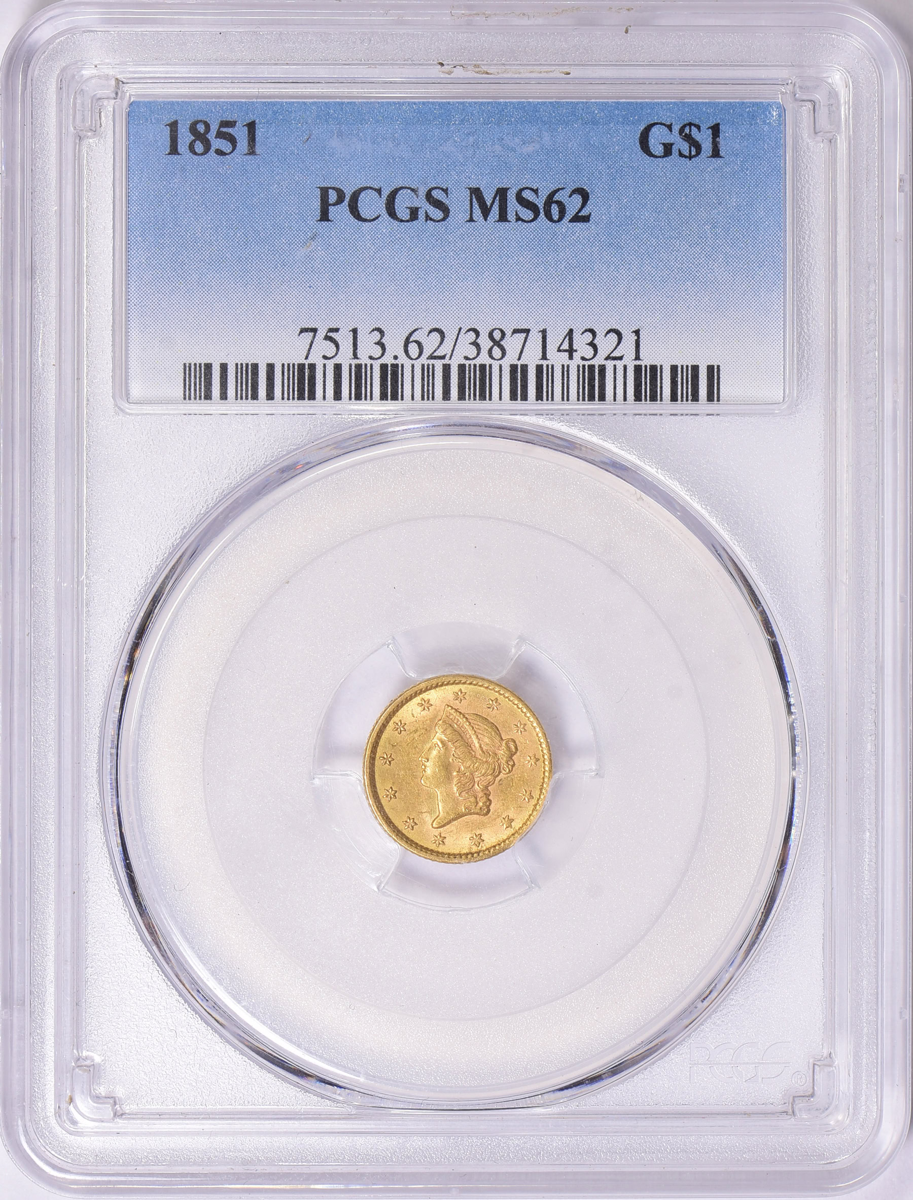 1851 Liberty Gold Dollar PCGS MS-62 (Item 1642631) | GreatCollections ...
