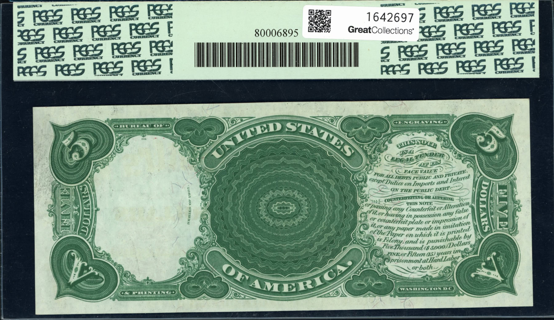 Fr. 87 1907 $5 Legal Tender Note Parker / Burke PCGS Currency Choice ...