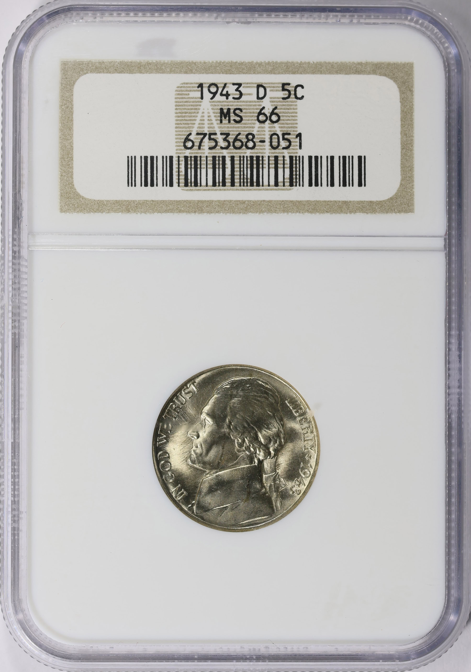 1943-D Jefferson Nickel NGC MS-66 (Item 1642971) | GreatCollections ...