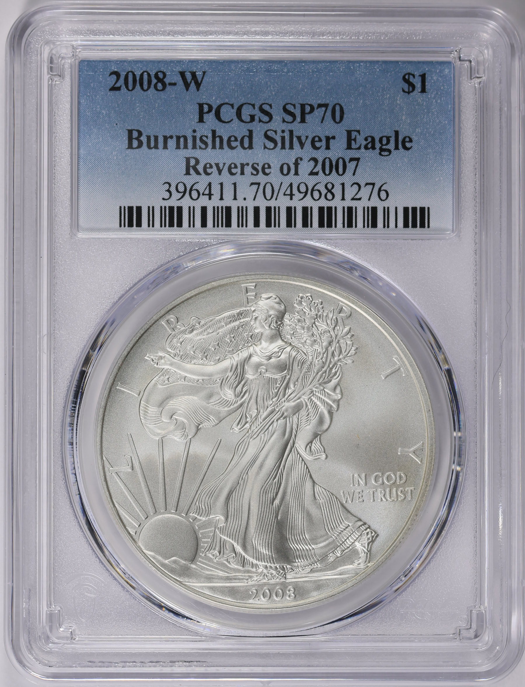 2008-W $1 Silver Eagle Reverse of 2007 Burnished PCGS SP-70 (Item 1644298) | GreatCollections ...