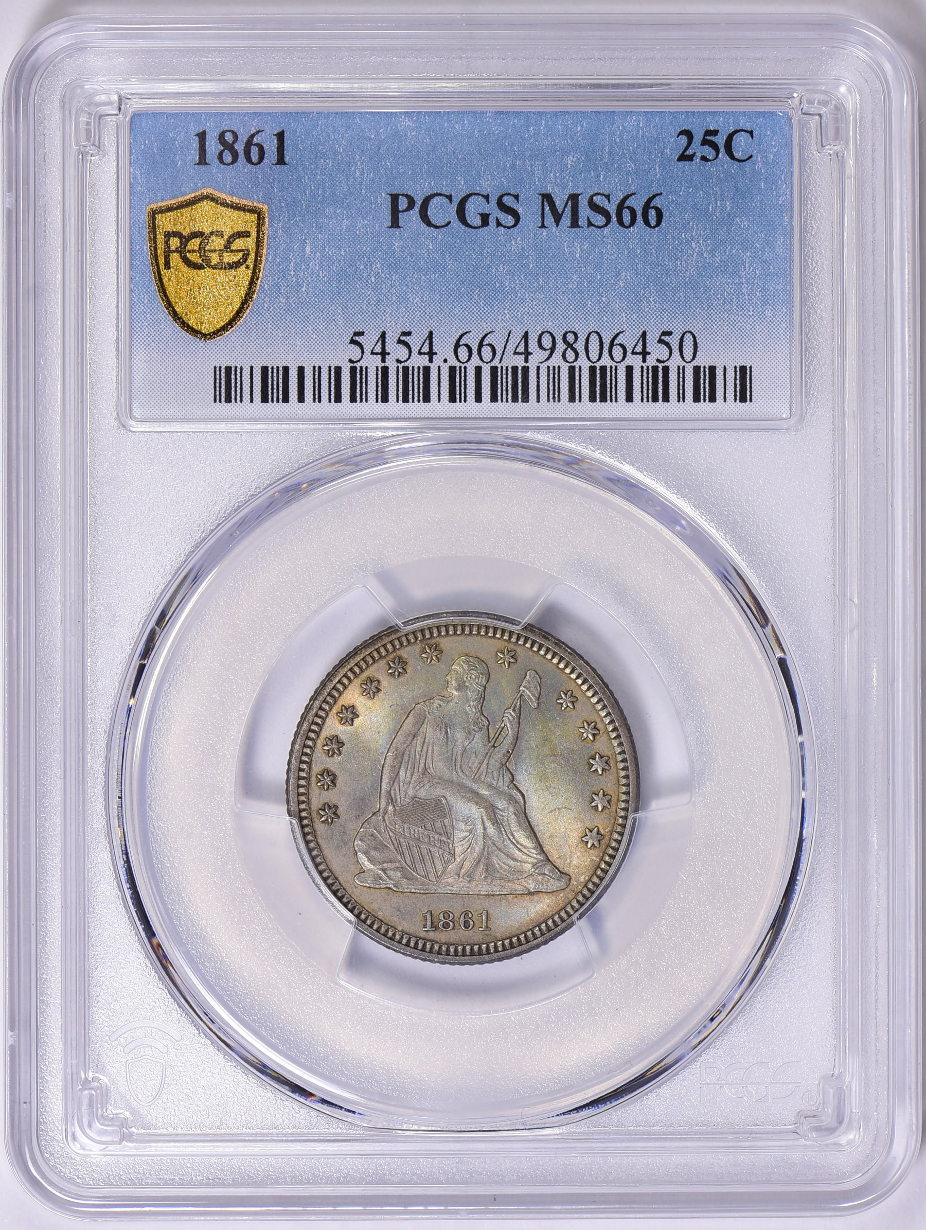 1861 Seated Liberty Quarter PCGS MS-66 (Toned) (Item 1645059) | GreatCollections Coin Auctions