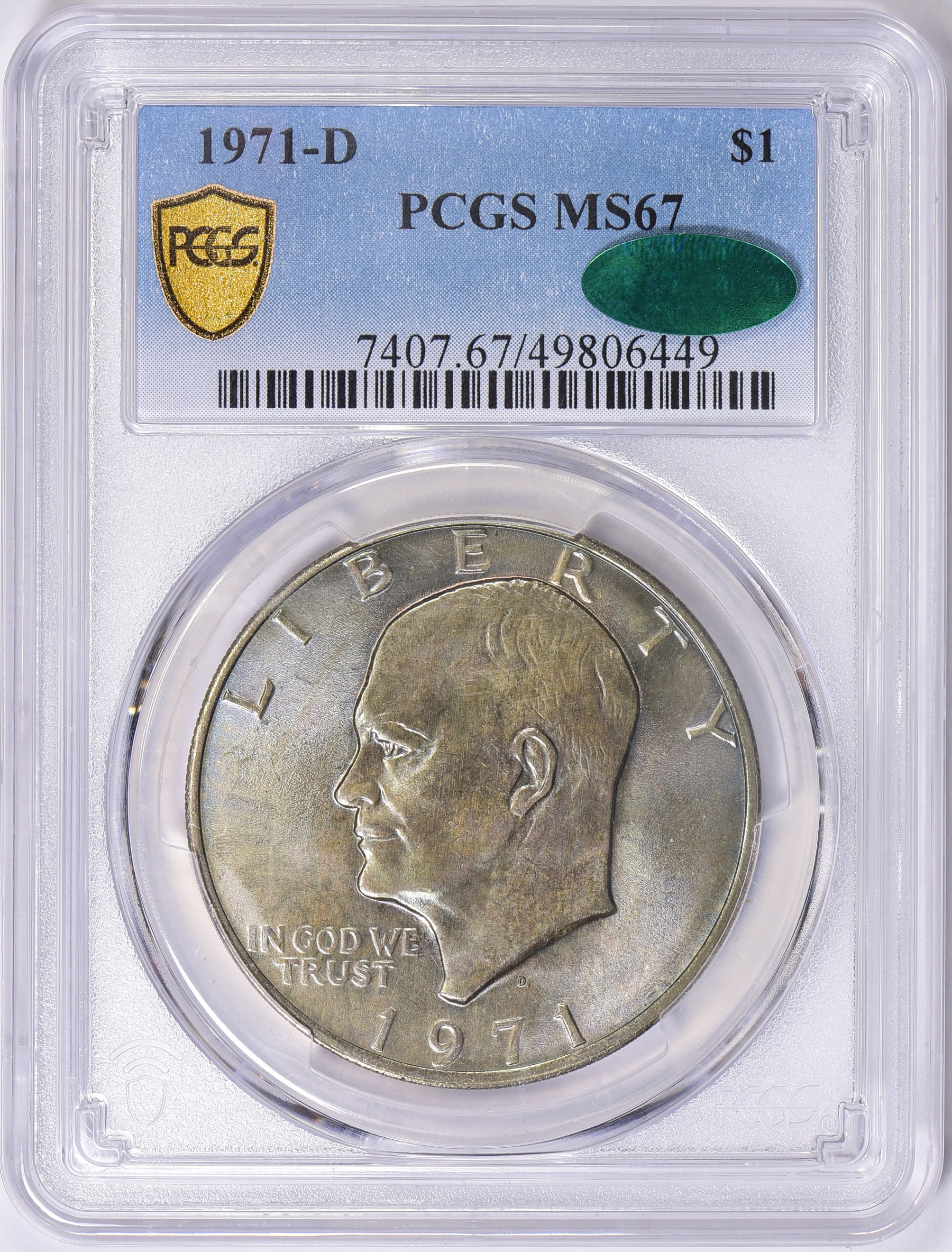 1971-D Eisenhower Dollar PCGS MS-67 (CAC Green) (Toned) (Item 1645062 ...