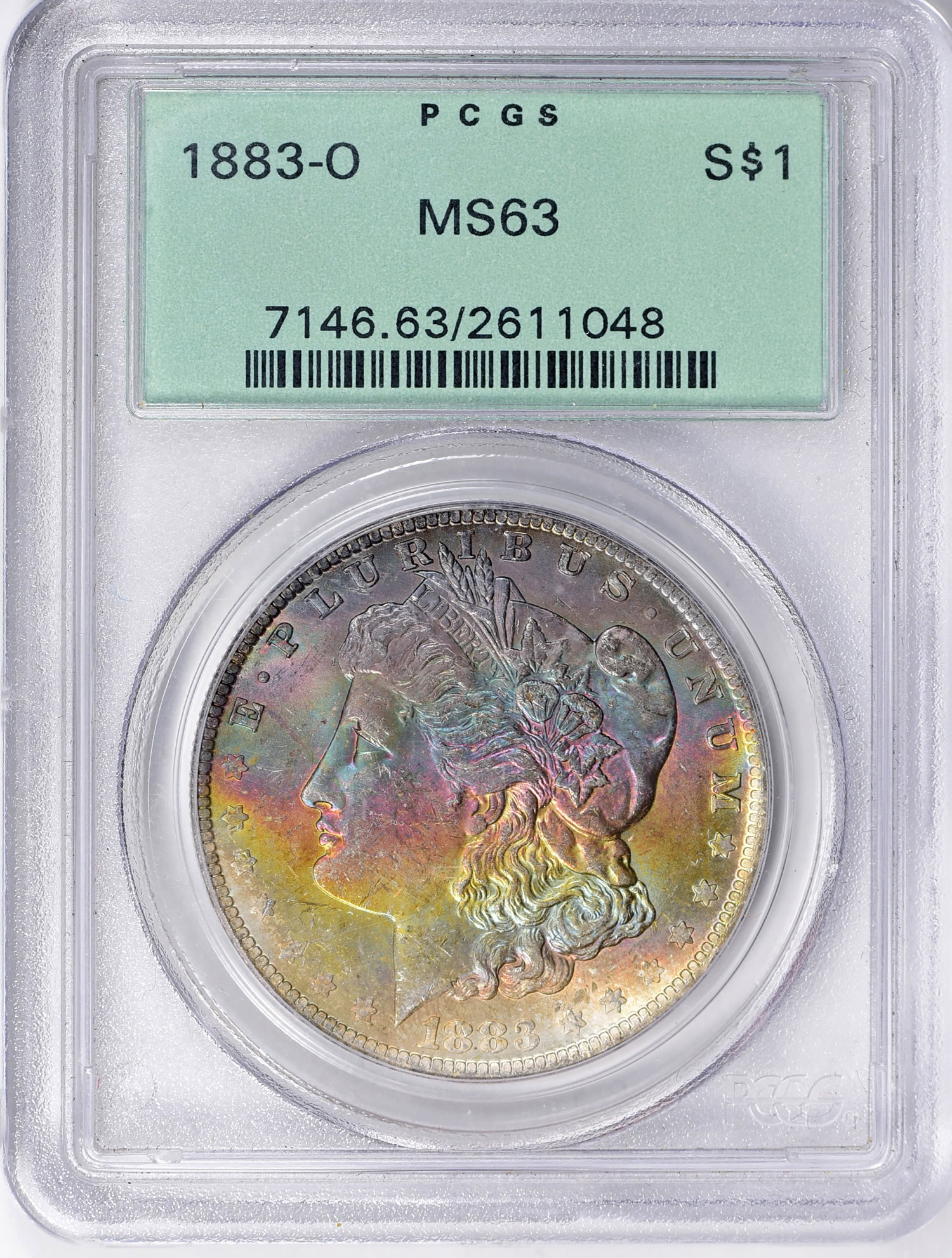 1883-O Morgan Silver Dollar PCGS MS-63 OGH (Toned) (Item 1646013) | GreatCollections Coin Auctions
