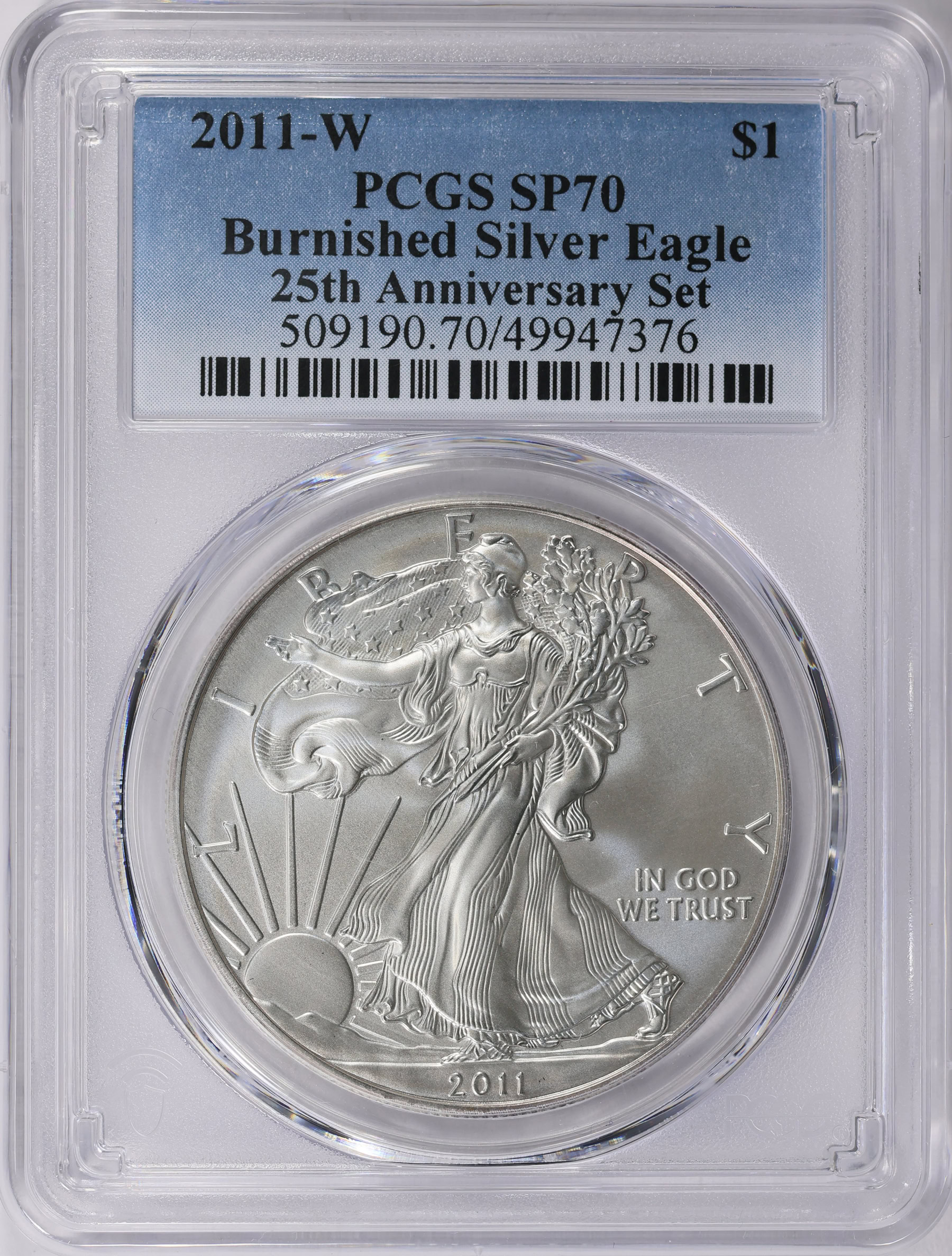 2011-W $1 Silver Eagle Burnished 25th Anniversary PCGS SP-70 (Item 1646079) | GreatCollections ...