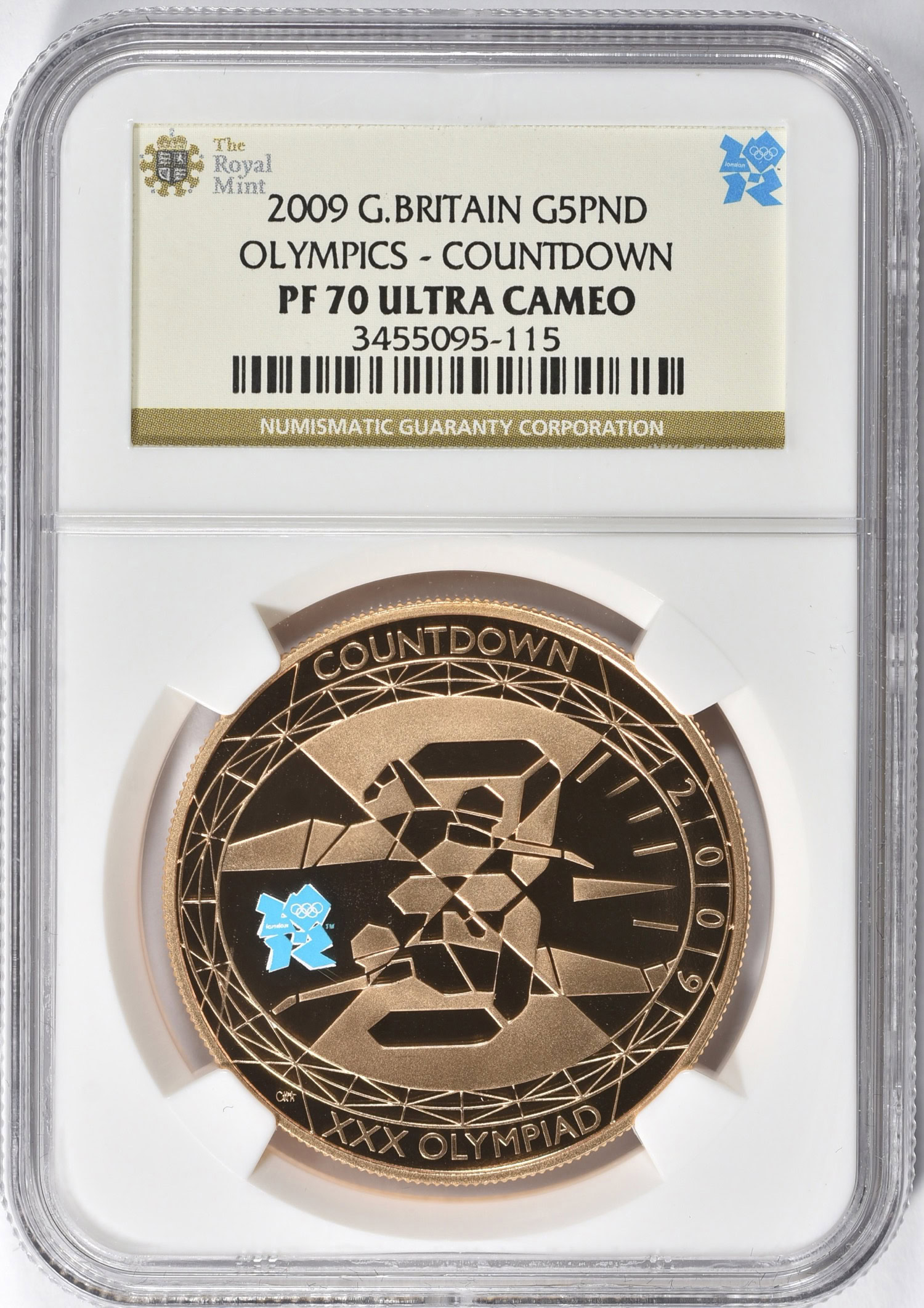 Great Britain 2009 Gold 5 Pounds London Olympics Countdown NGC Proof-70 ...