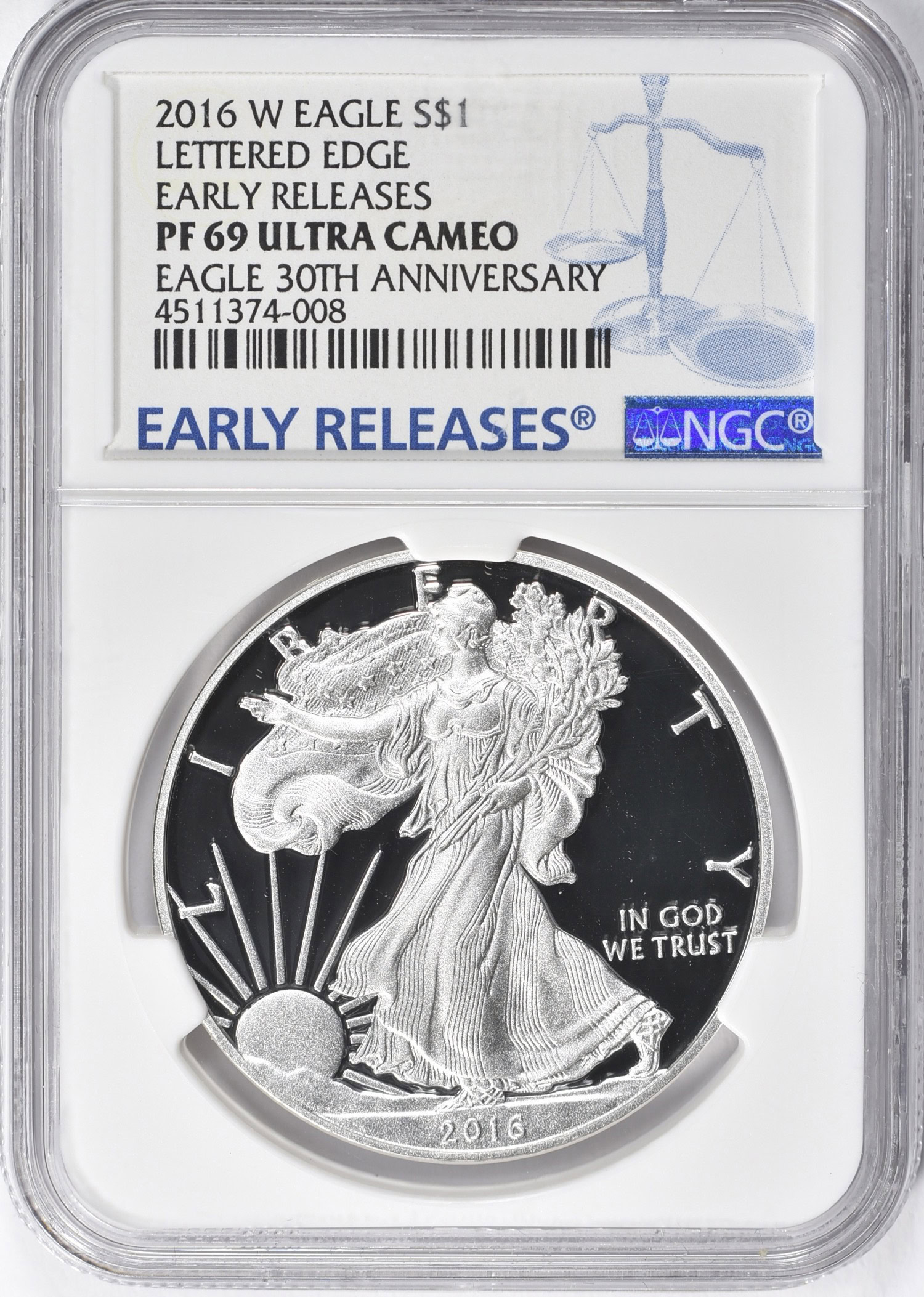 2016-W $1 Silver Eagle 30th Anniversary Early Releases - Lettered Edge NGC Proof-69 UC (Item ...