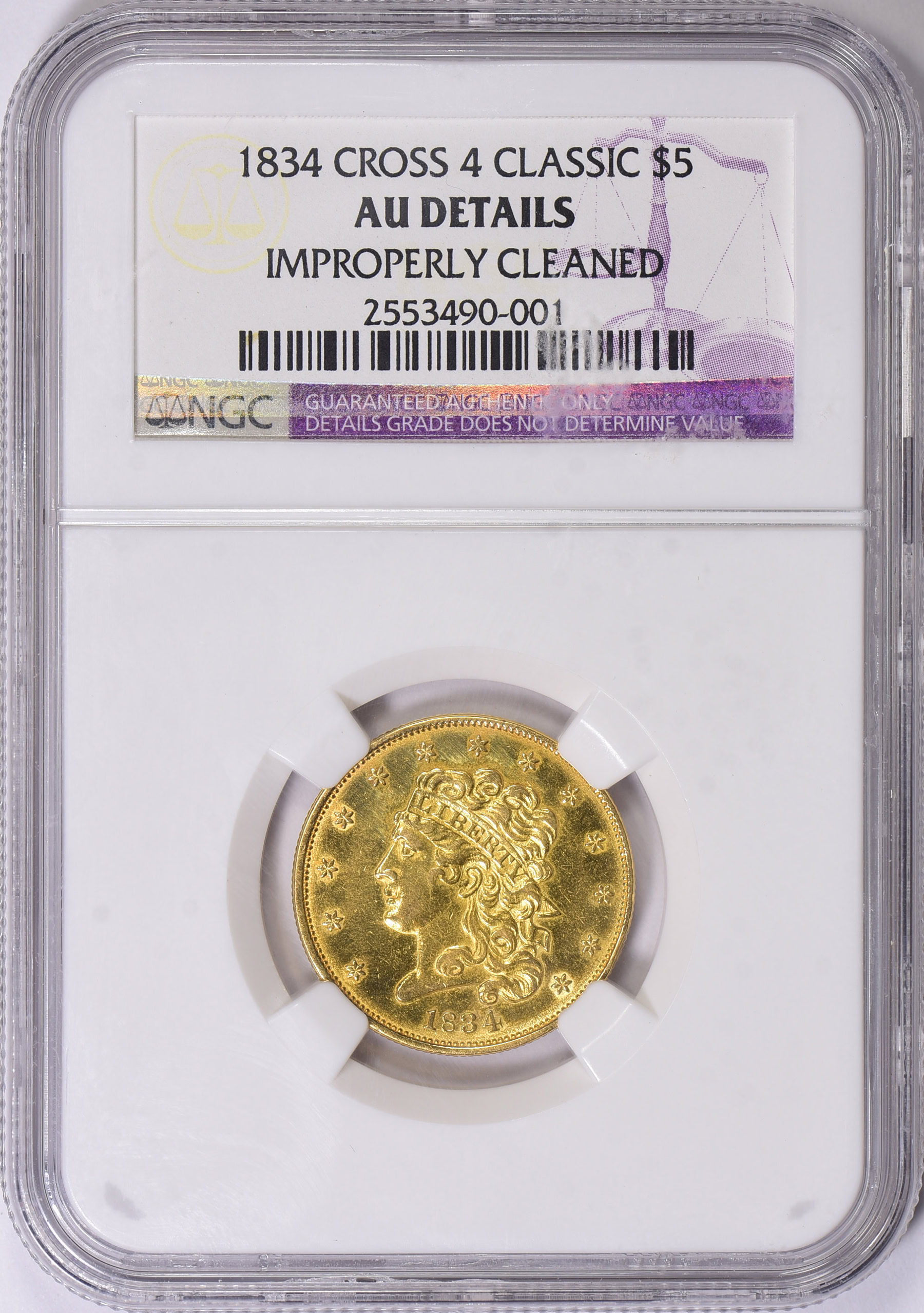 1834 Classic Head Gold Half Eagle Crosslet 4 NGC AU Details (Item 1650821) | GreatCollections ...