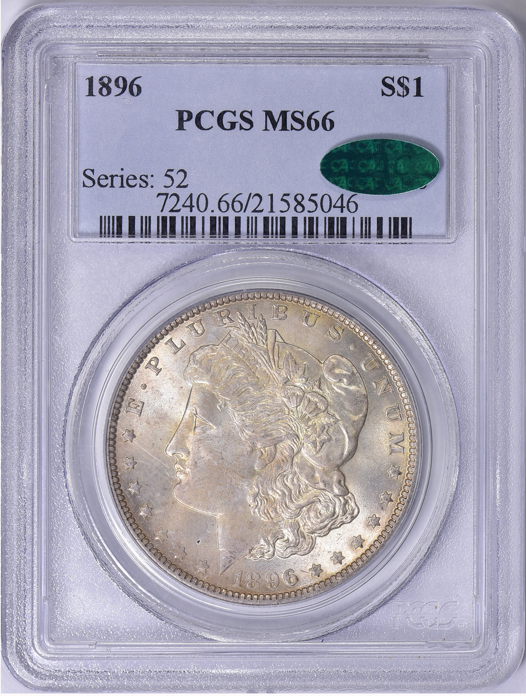 1896 Morgan Silver Dollar PCGS MS-66 (CAC Green) (Toned) (Item 1652077) | GreatCollections Coin ...