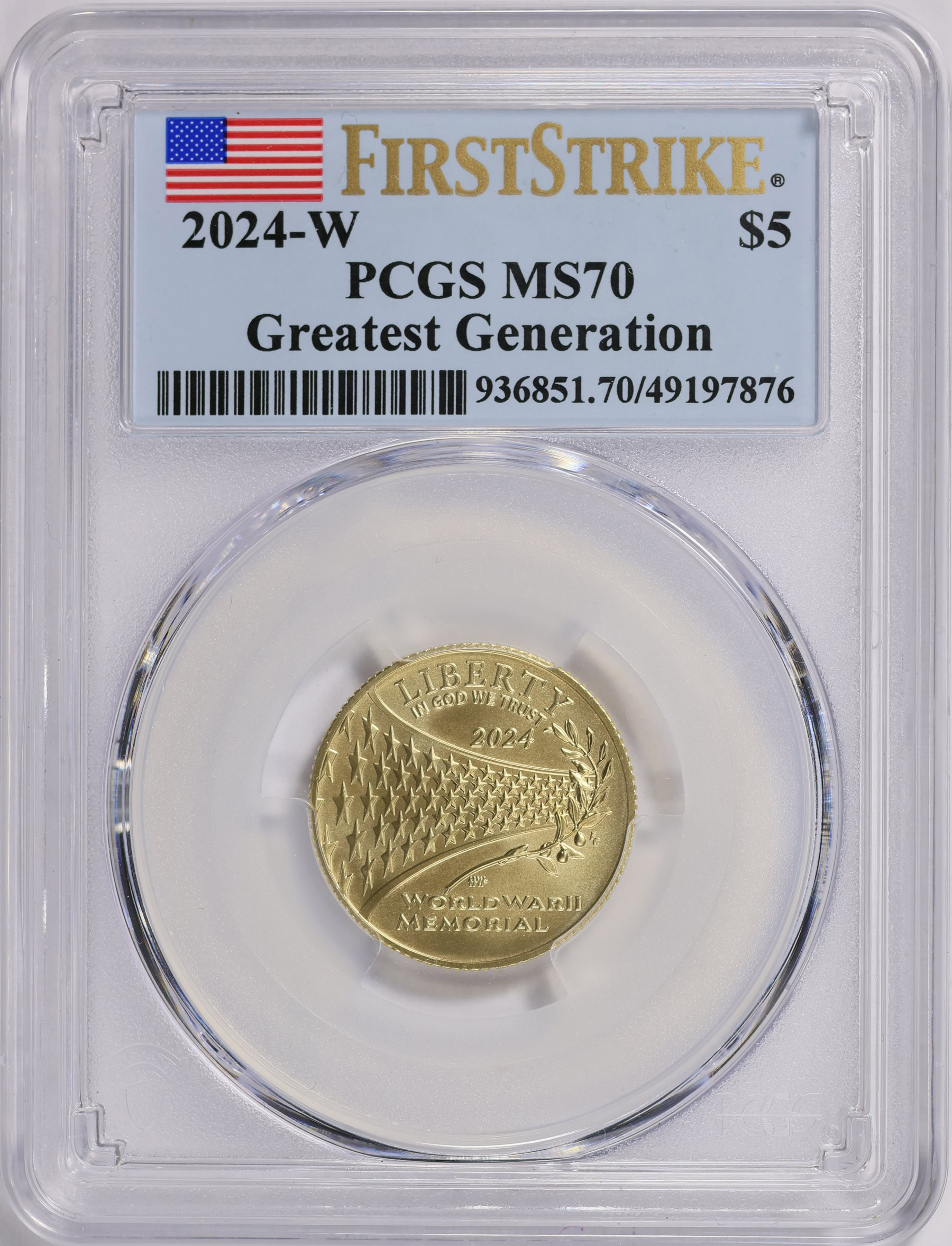 2024-W Greatest Generation $5 Gold First Strike PCGS MS-70 | PCGS Cert ...