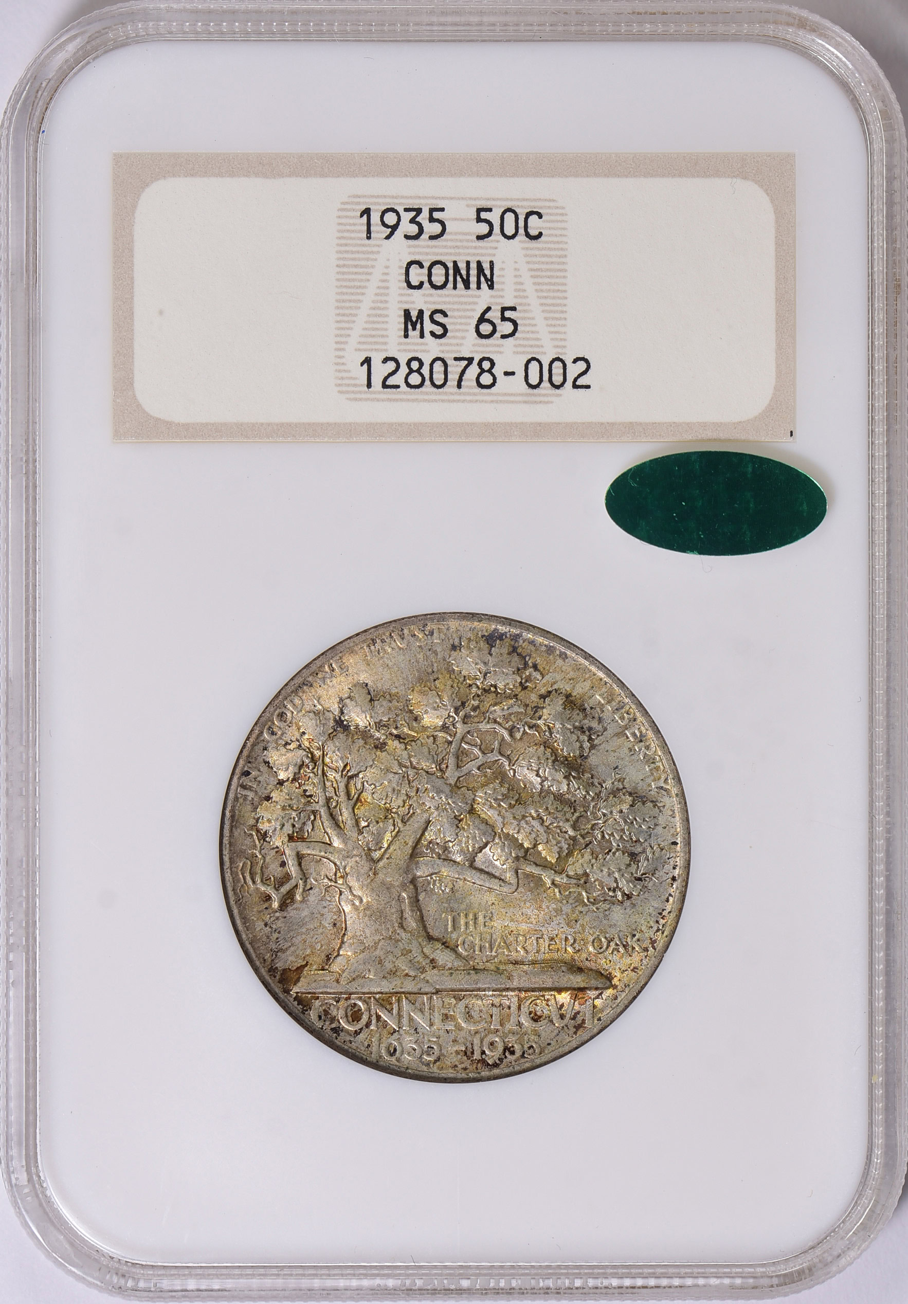 1935 Connecticut Tercentenary Half Dollar NGC MS-65 (CAC Green) OH (Toned) (Item 1652753 ...
