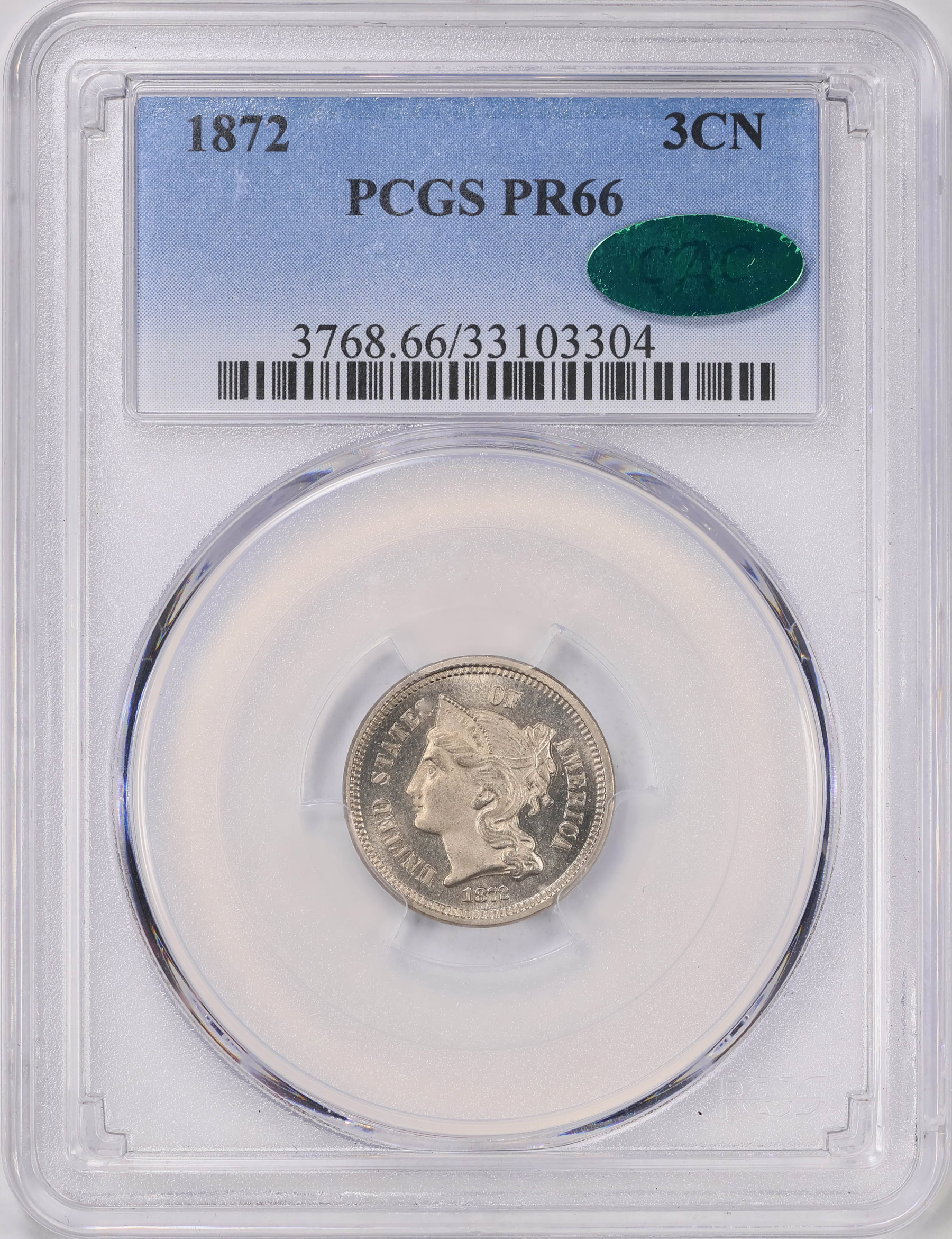 1872 Nickel Three-Cent Piece PCGS Proof-66 (CAC Green) (Item 1652769 ...