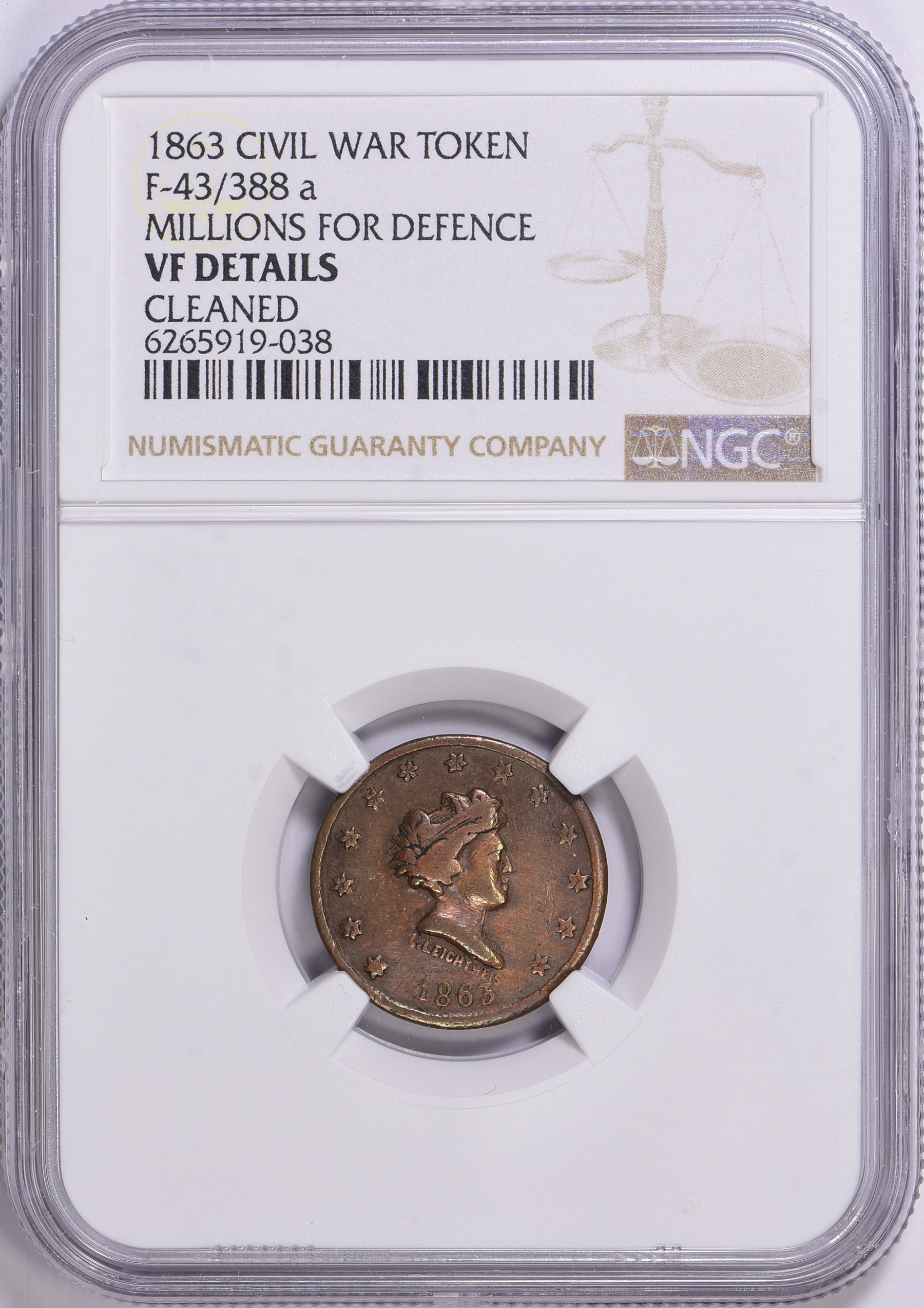 1863 Millions For Defence Civil War Token F-43/388a NGC VF Details ...