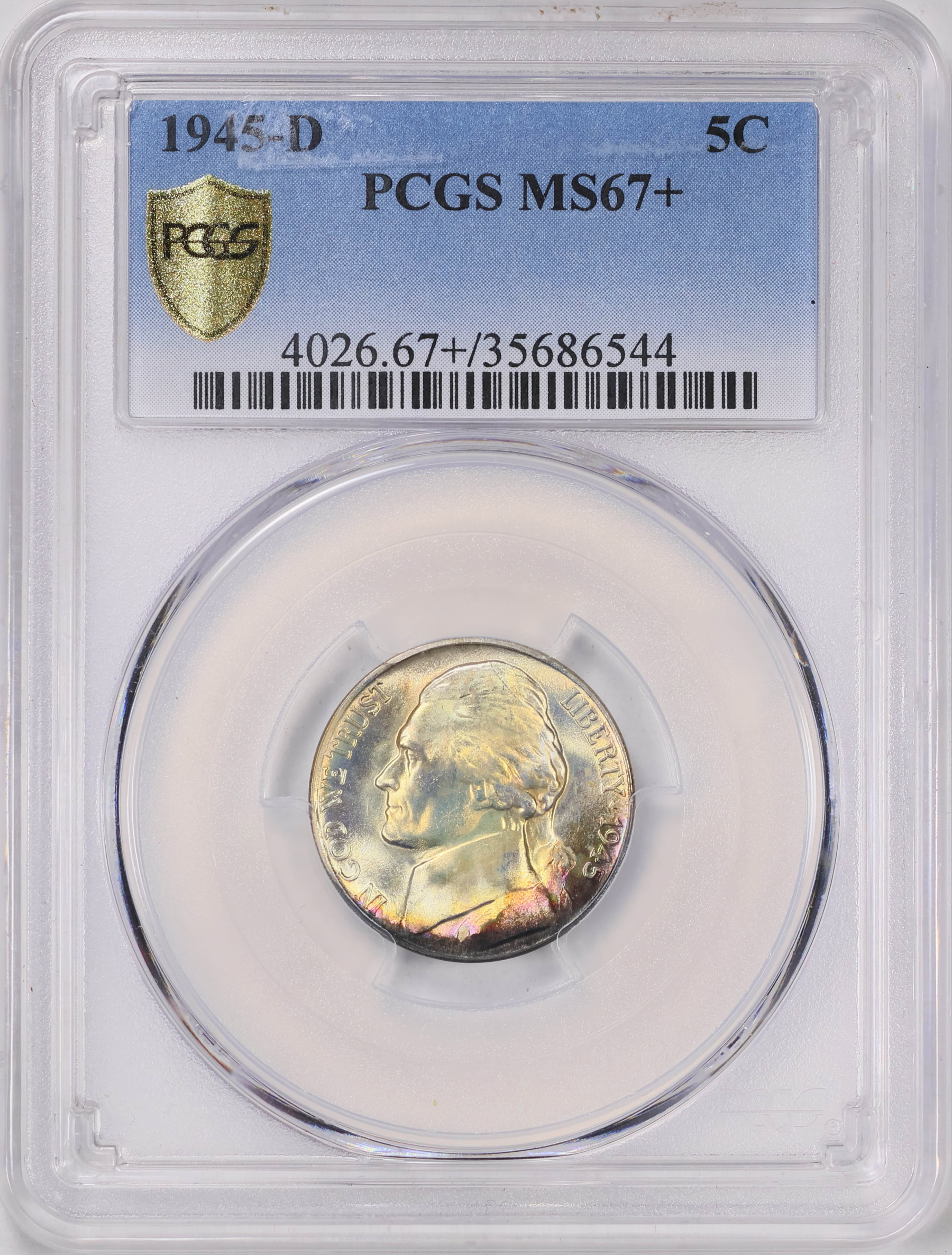 1945-D Jefferson Nickel PCGS MS-67+ (Item 1653791) | GreatCollections ...