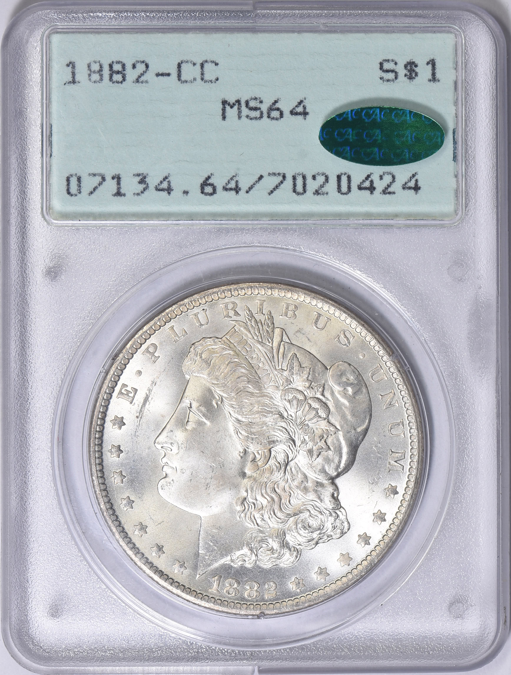 1882-CC Morgan Silver Dollar PCGS MS-64 (CAC Green) OGH (1st Gen) (Item 1654868 ...