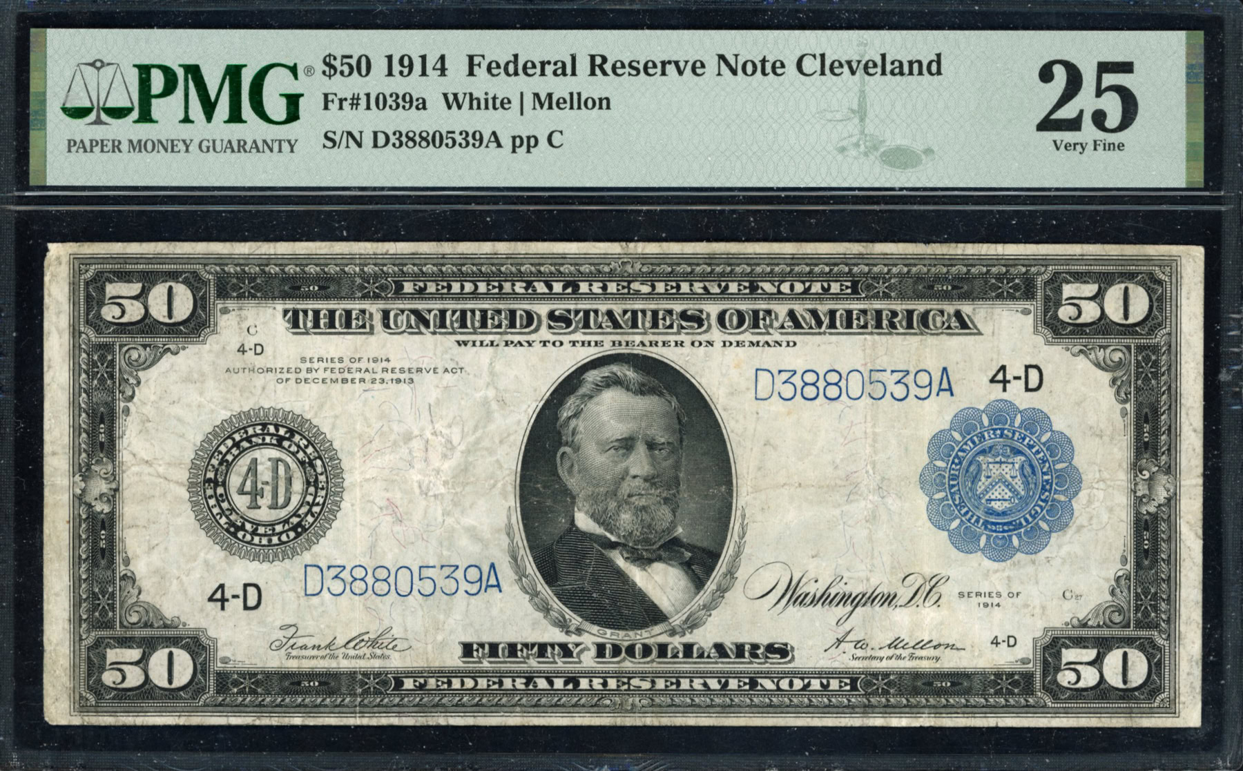 Fr. 1039a 1914 $50 Cleveland Federal Reserve Note White / Mellon PMG Very Fine 25 | PMG Cert ...