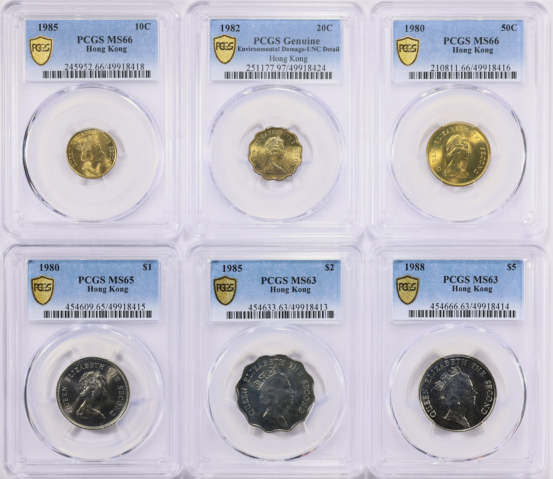 Hong Kong c.1980-88 10C to $5 Partial Denominations Set PCGS Unc ...