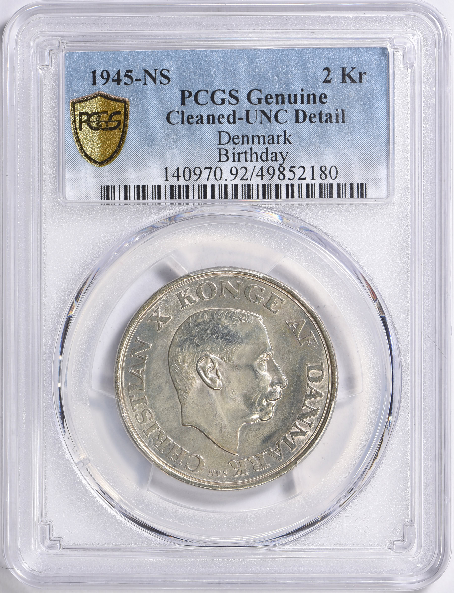 Denmark 1945-NS Silver 2 Kroner 75th Birthday of Christian X KM-836 ...