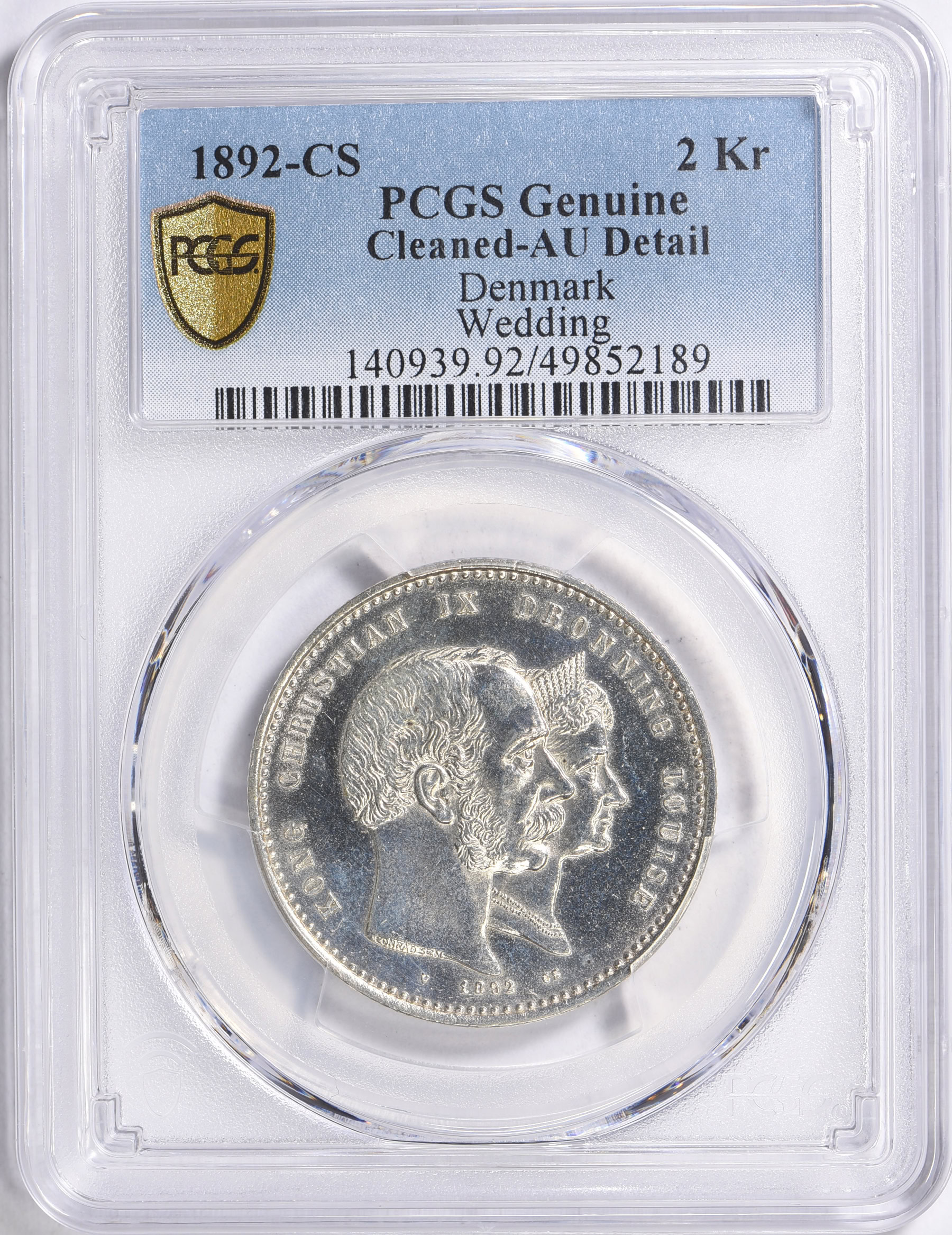 Denmark 1892-CS Silver 2 Kroner Golden Wedding Anniversary KM-800 PCGS ...