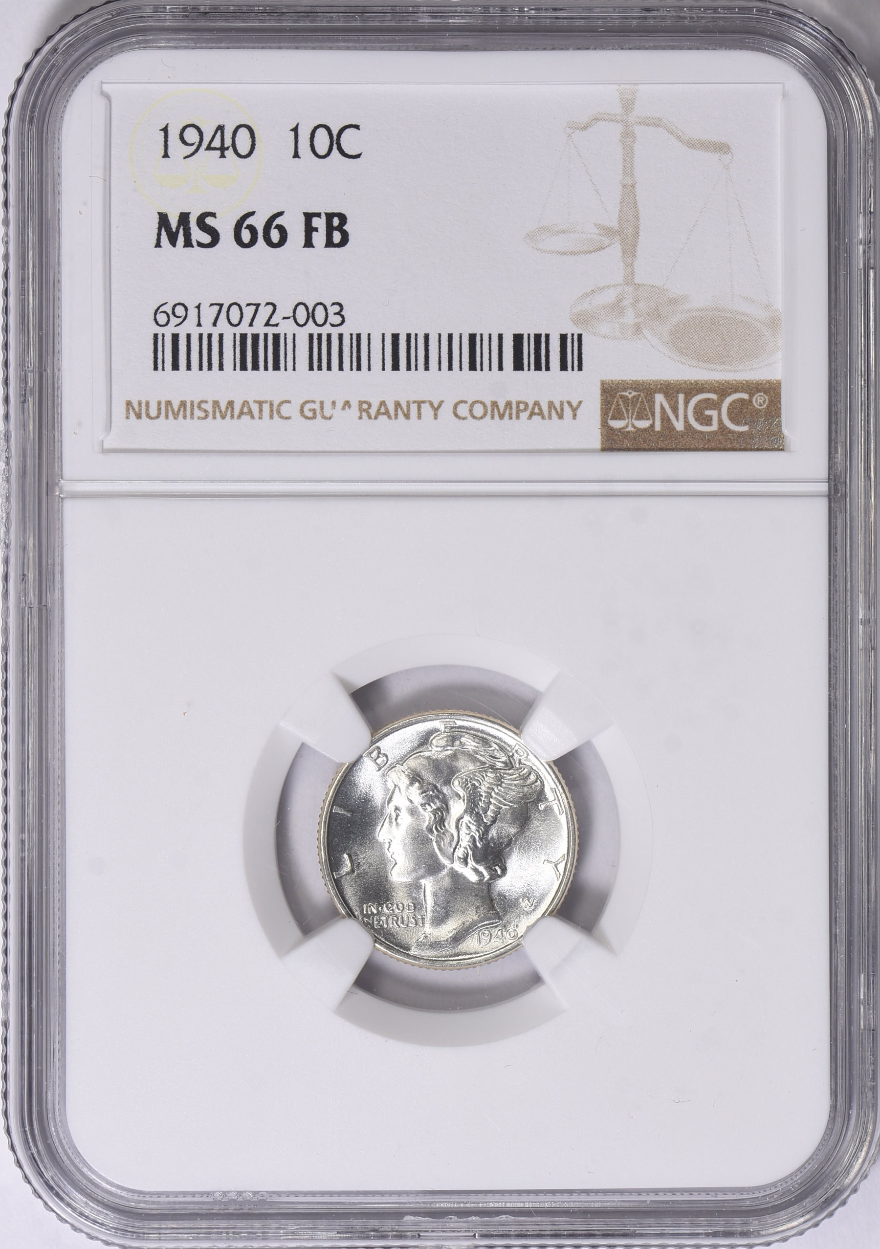 1940 Mercury Dime NGC MS-66 FB (Item 1672473) | GreatCollections Coin Auctions