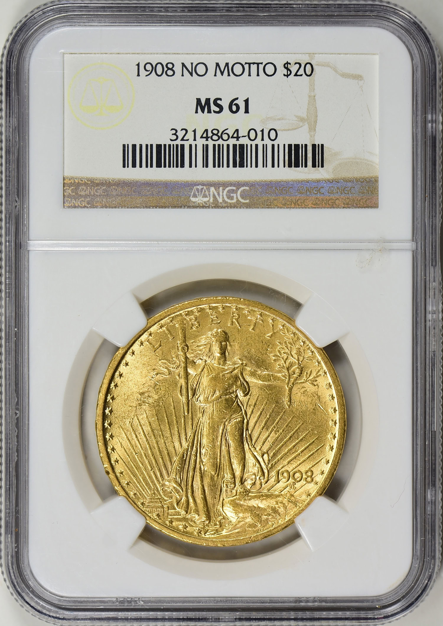 1908 Saint-Gaudens Gold Double Eagle No Motto NGC MS-61 (Item 493789) | GreatCollections Coin ...