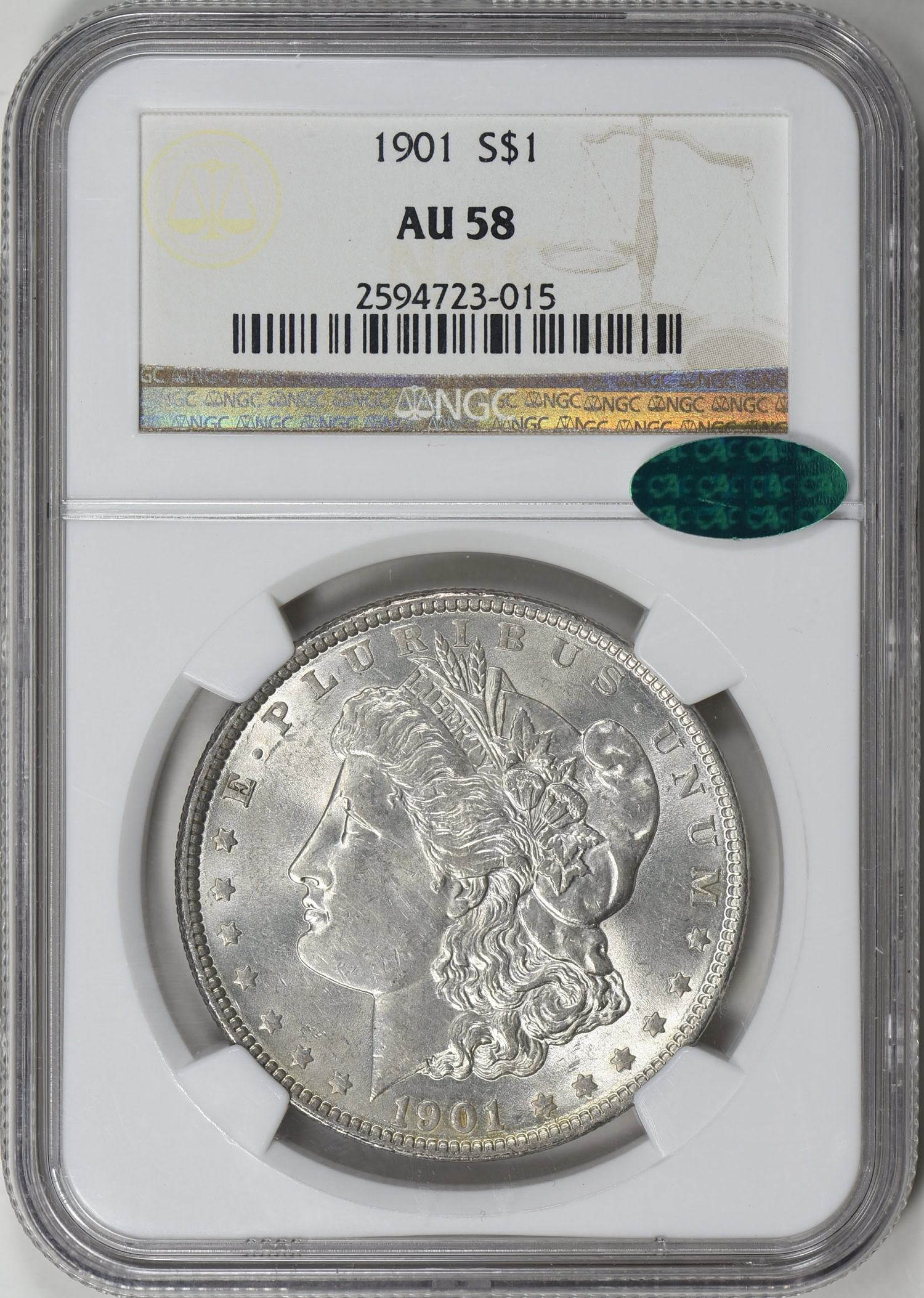 1901 Morgan Silver Dollar NGC AU-58 (CAC Green) (Item 494407) | GreatCollections Coin Auctions
