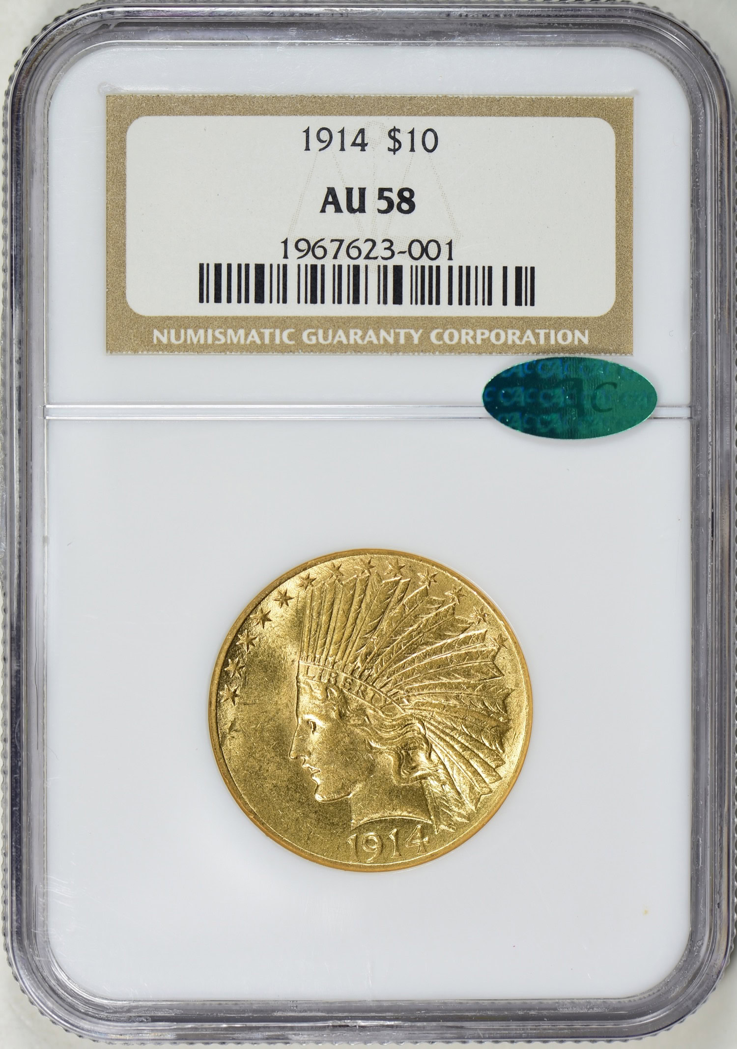 1914 Indian Gold Eagle NGC AU-58 (CAC Green) (Item 554747 ...