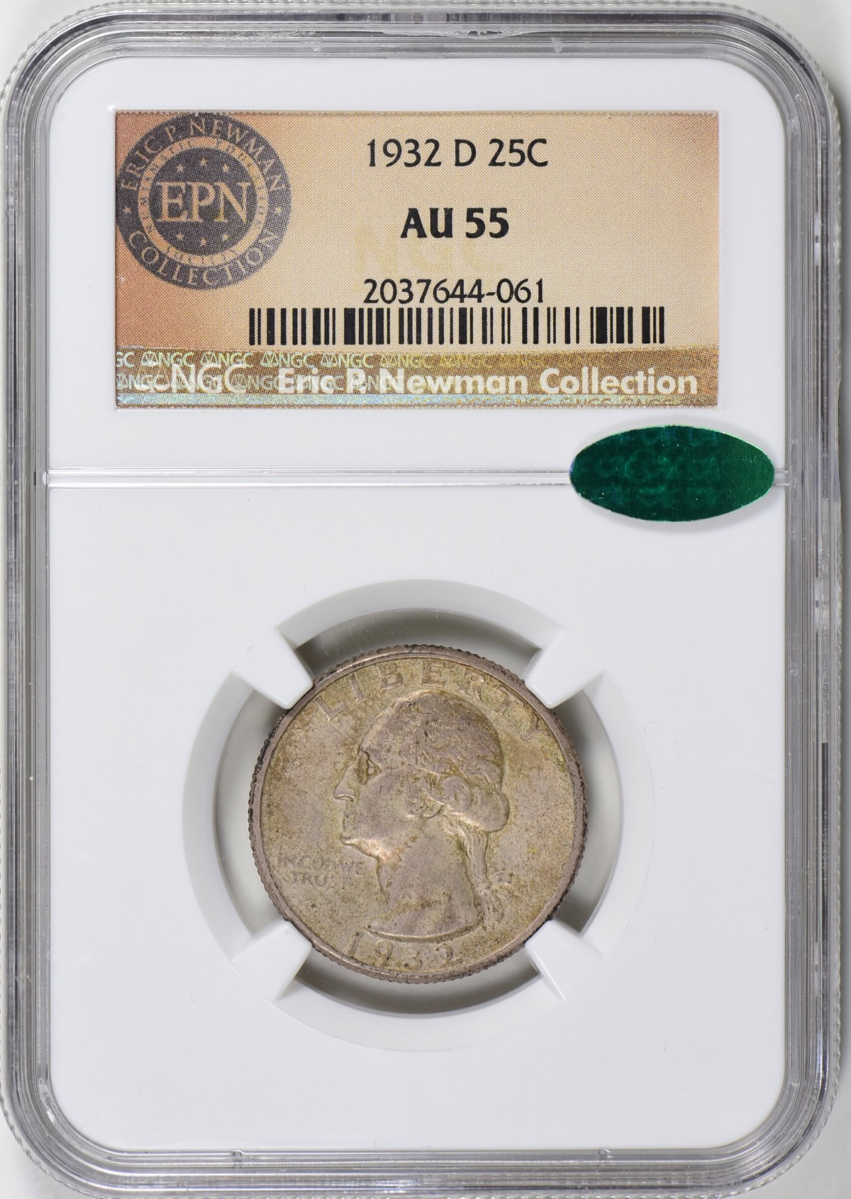 1932-D Washington Quarter NGC AU-55 (CAC Green) (Eric. P. Newman Collection) (Item 592905 ...